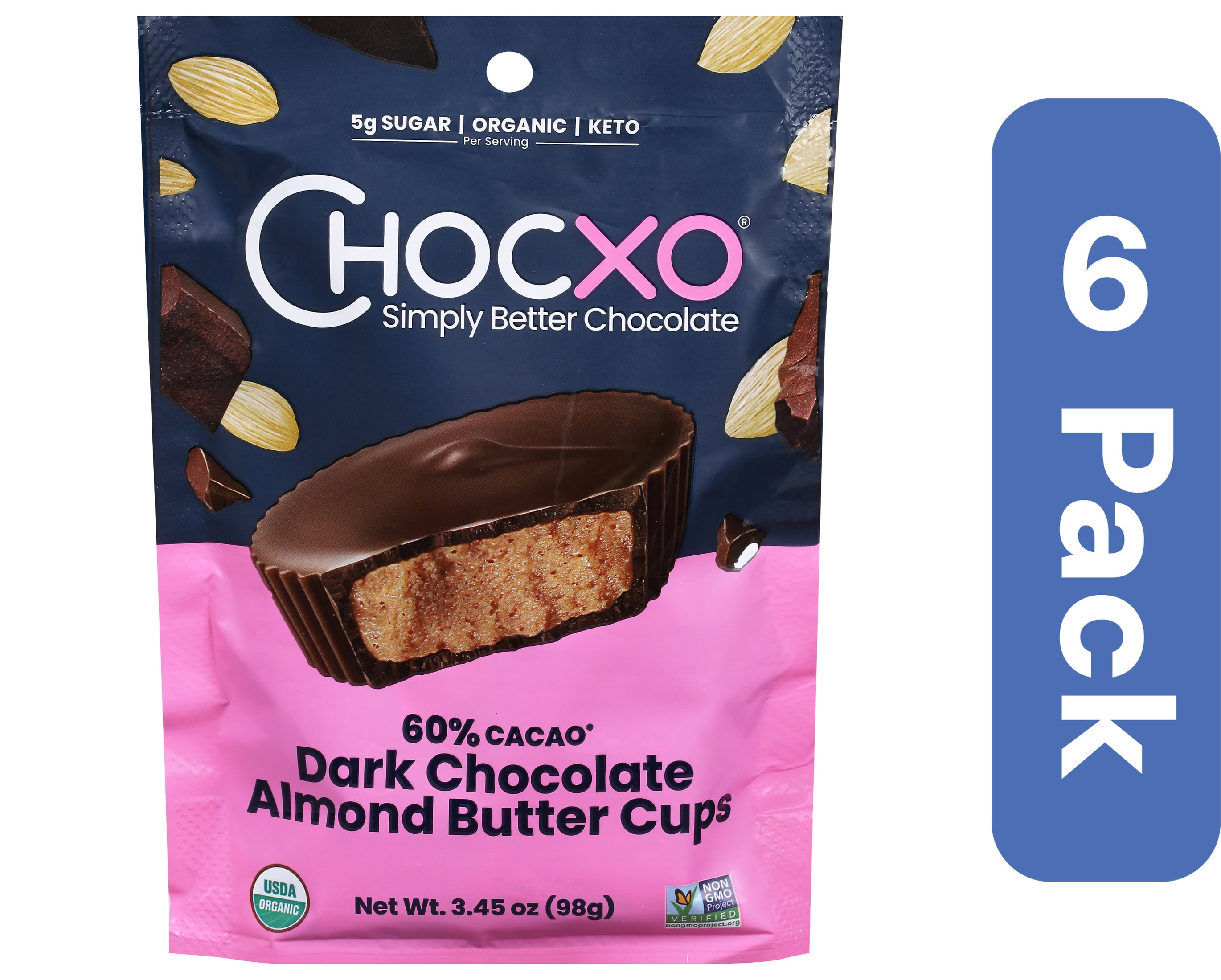 Chocxo Cups Dark Chocolate Almond Butter 3.45 oz (Pack of 6) - Walmart.com