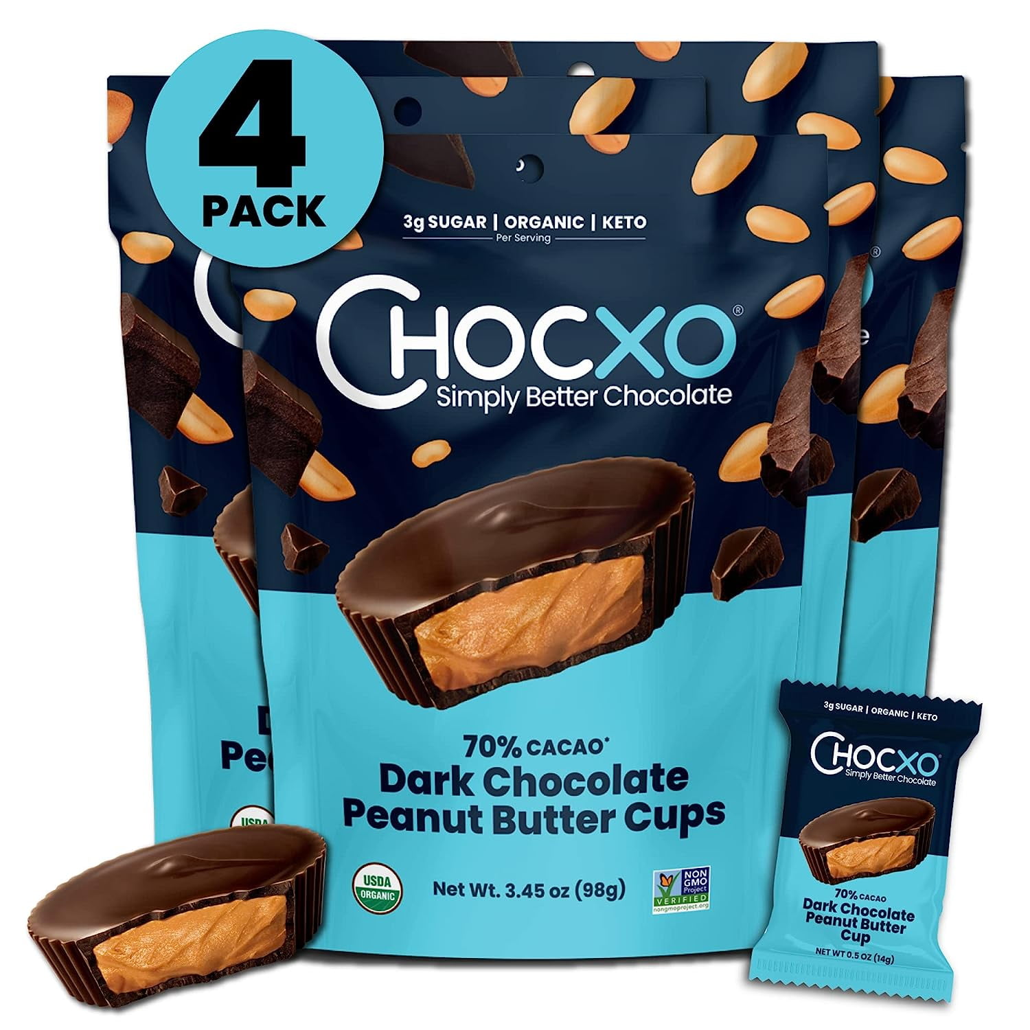 Chocxo Dark Chocolate Peanut Butter Cups - Truly Indulgent, Low in Real ...