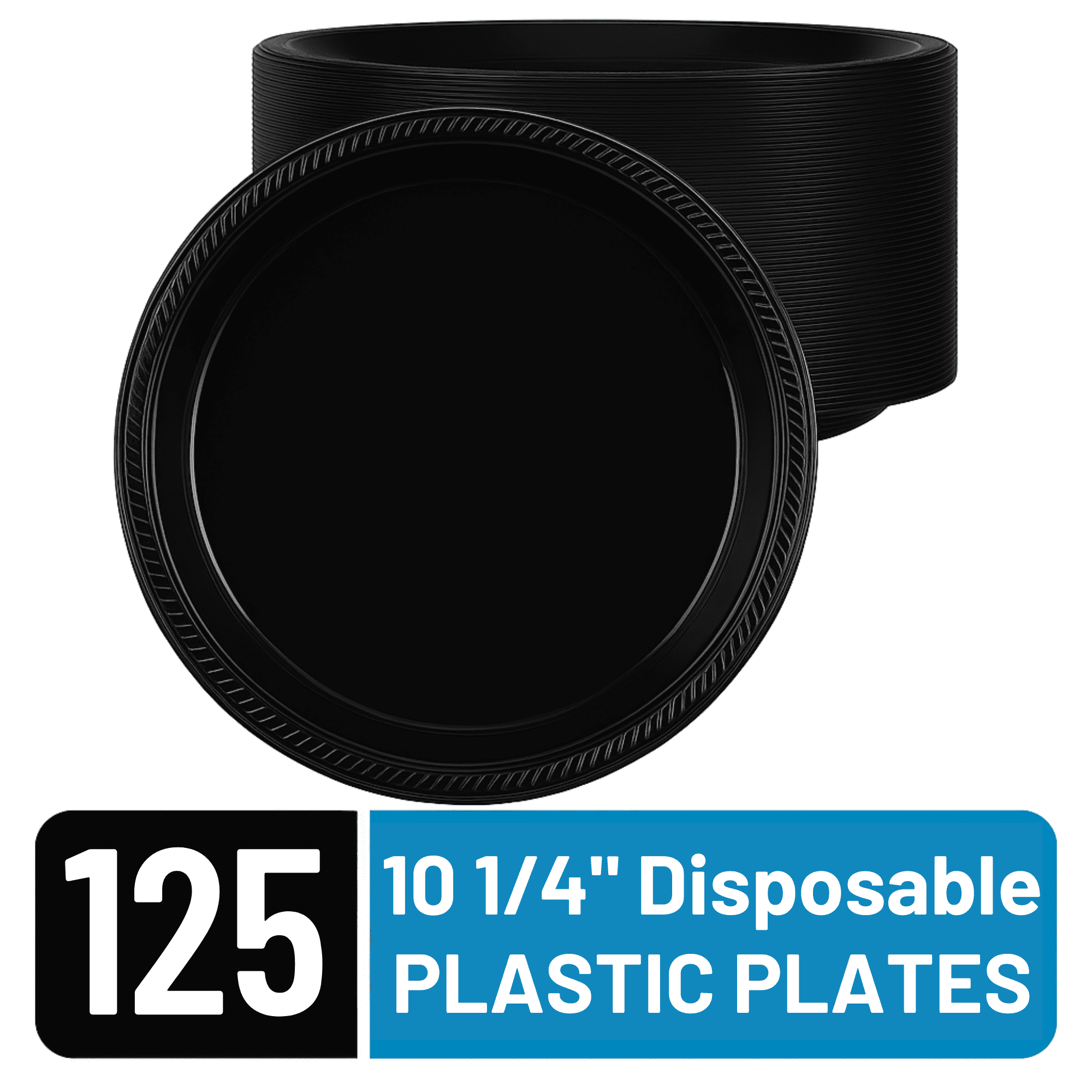 Choice 10 1/4" Black Plastic Plates, Disposable Polystyrene, 125-Pack ...