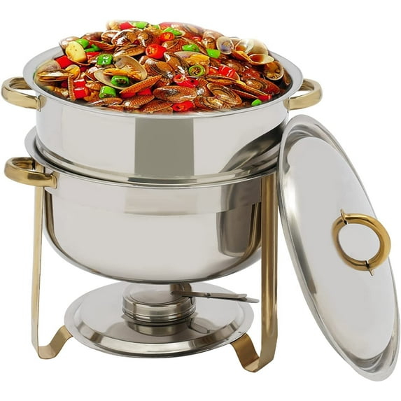 Choice 14.2 Qt Deluxe Round Gold Accent Soup Chafer - High-Capacity ...