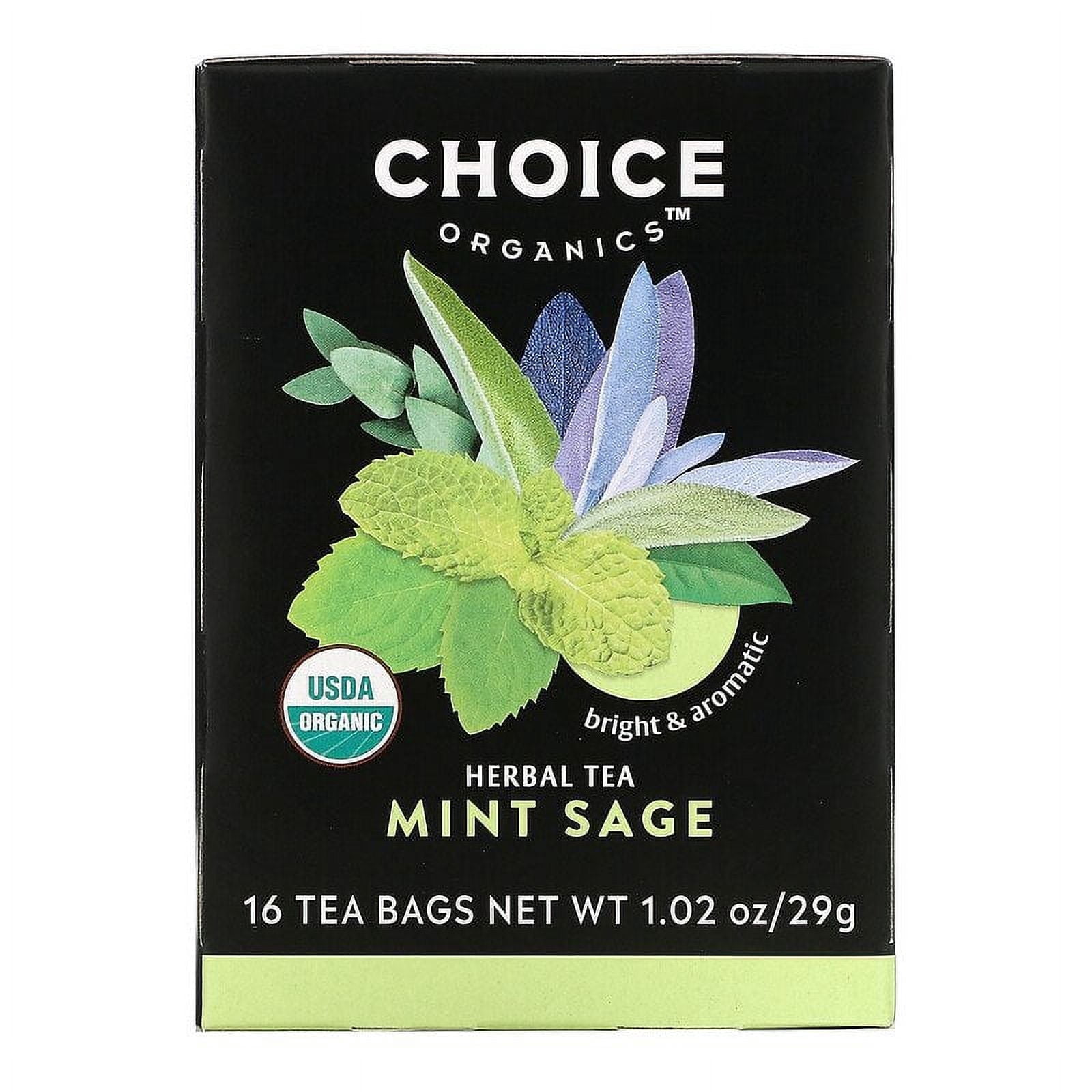 Choice Organic Teas, Herbal Tea, Mint Sage, Caffeine Free, 16 Tea Bags ...