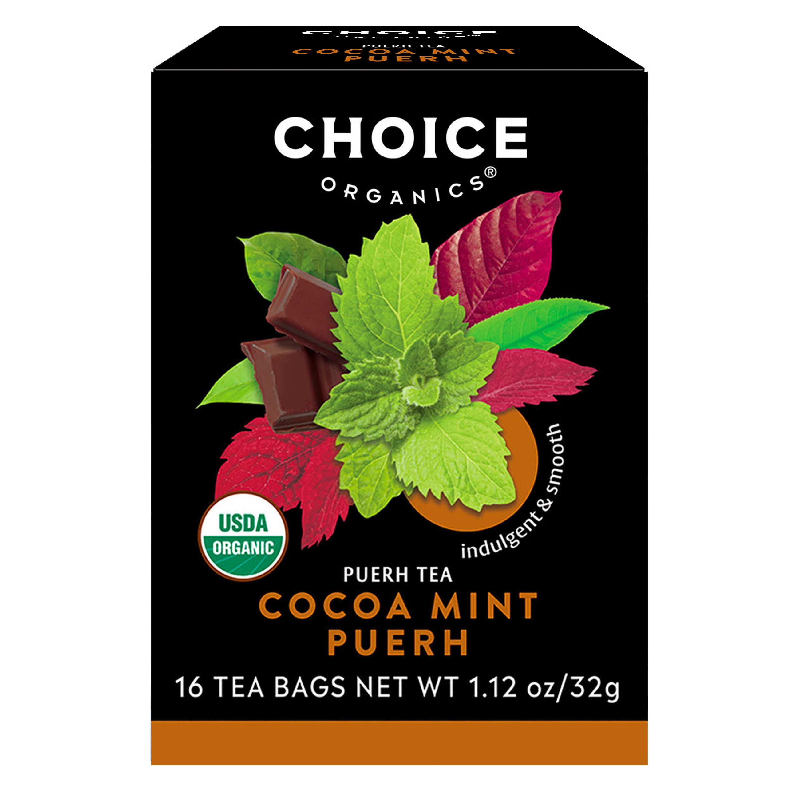 Choice Organics Cocoa Mint Tea, Contains Caffeine Black Tea Bags, 16 ...