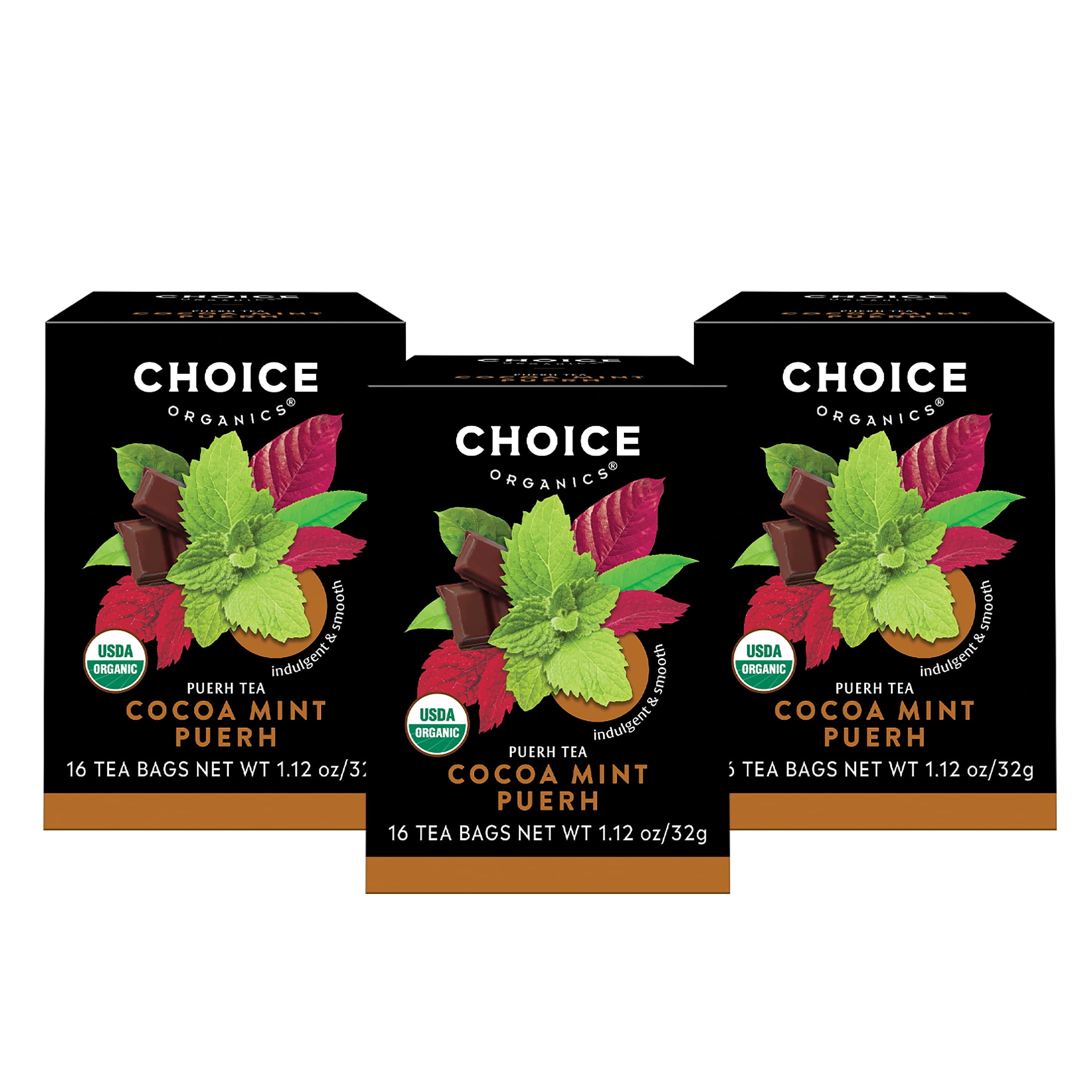 Choice Organics Cocoa Mint Tea, Contains Caffeine, Puerh Black Tea Bags ...