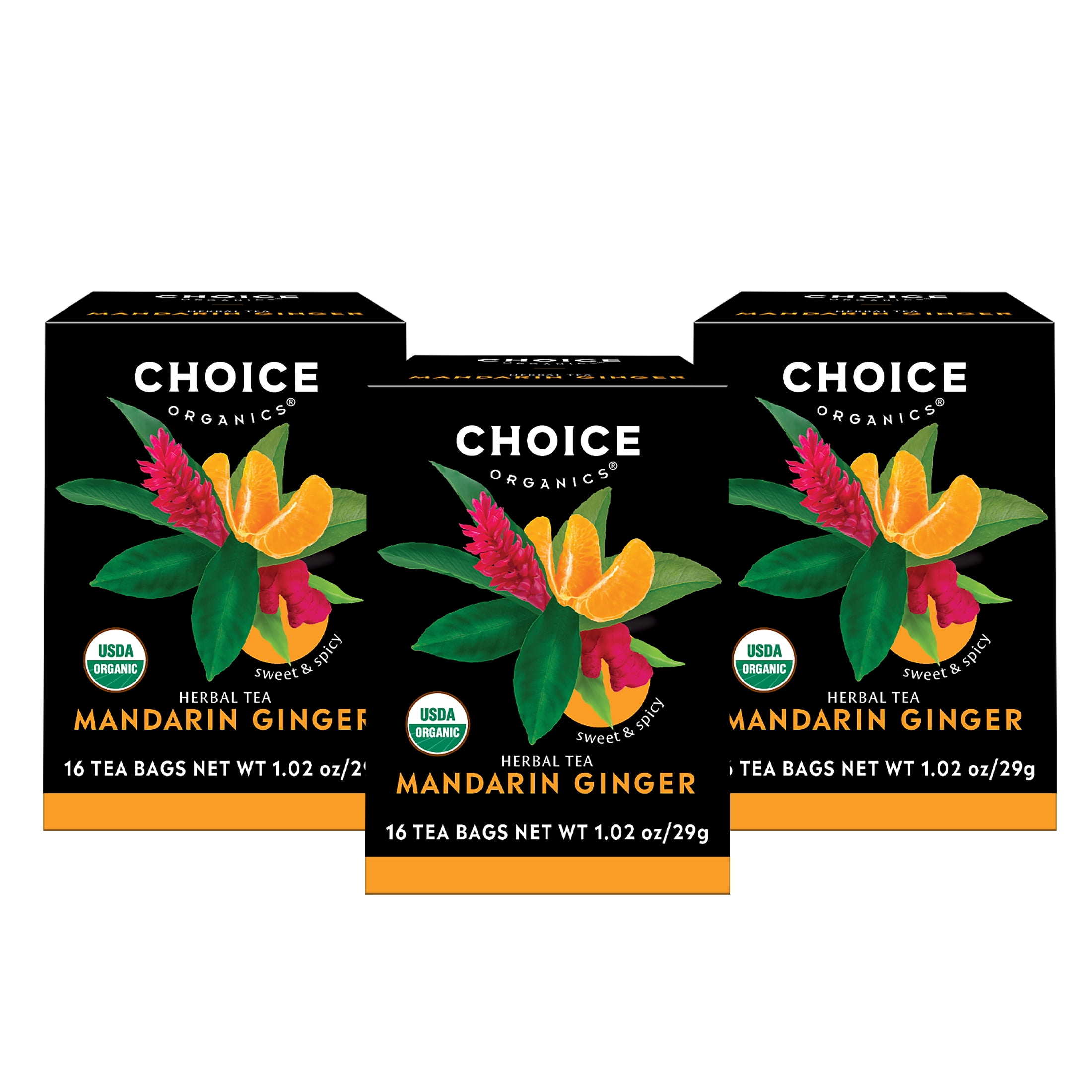 Choice Organics Mandarin Ginger Tea, Caffeine Free, Herbal Tea Bags, 3 ...