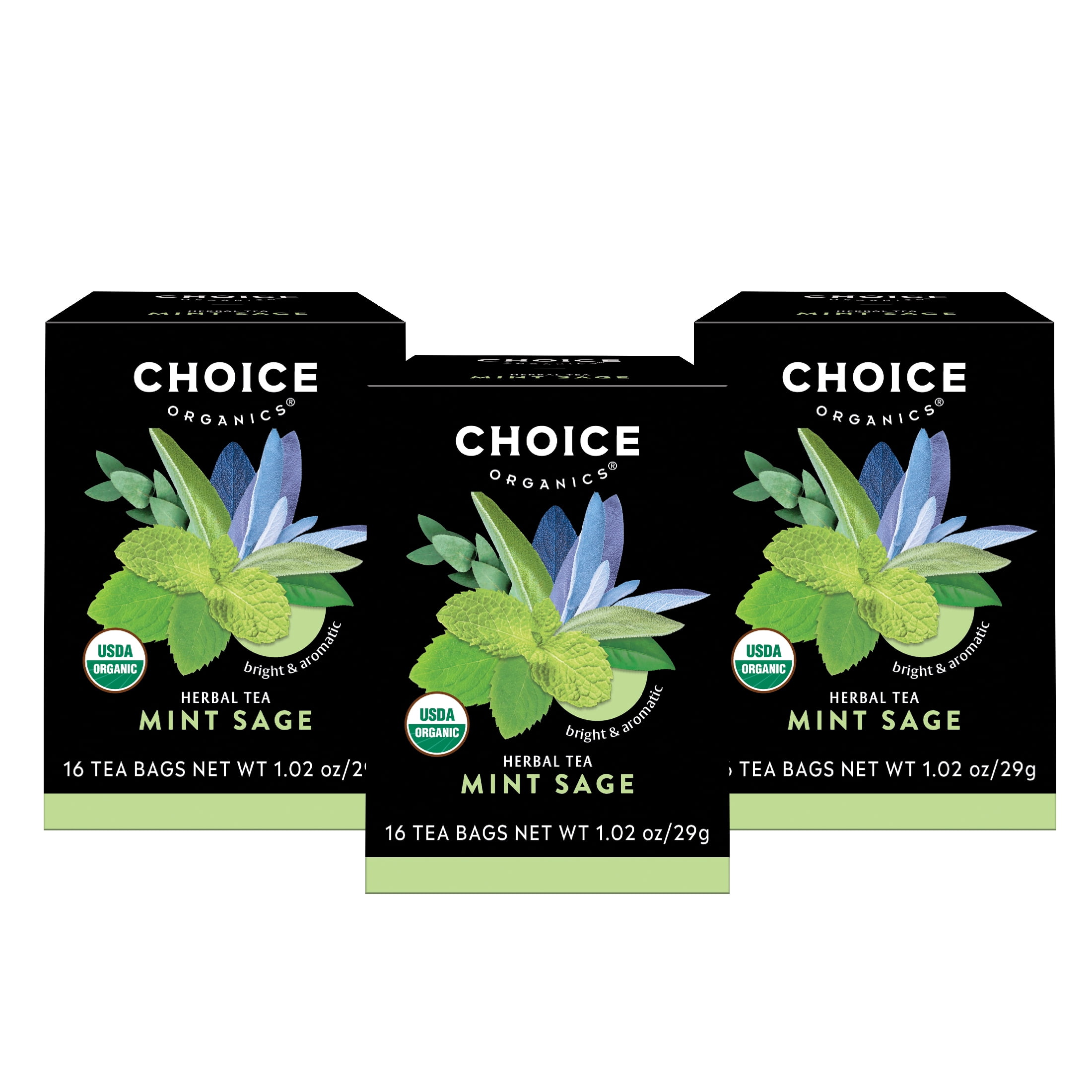 Choice Organics Mint Sage Herbal Tea Bags - 3 Boxes of 16 - Walmart.com