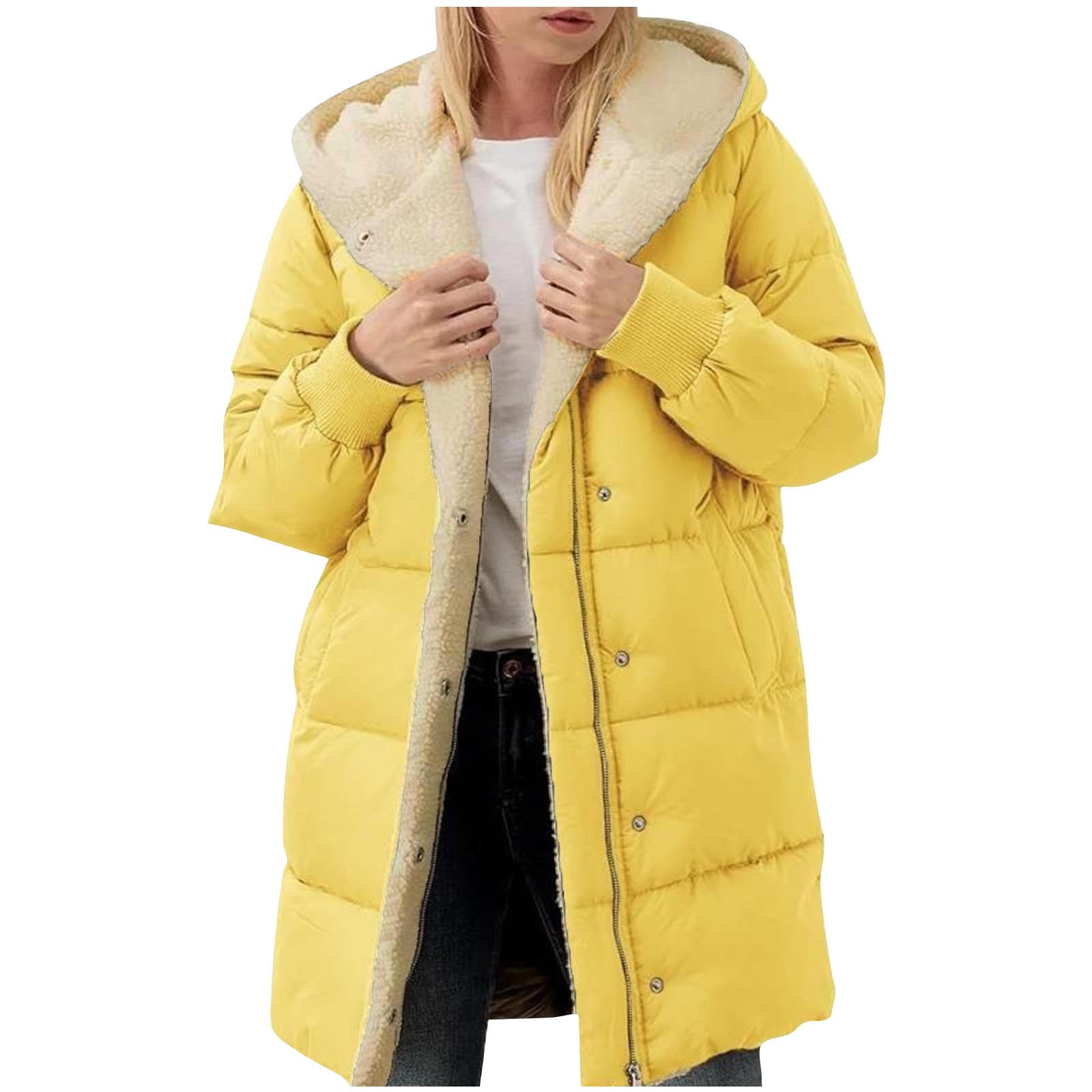 Cavosen Puffer Jackets for Women with Hoods Yellow Warm Long Zipper ...