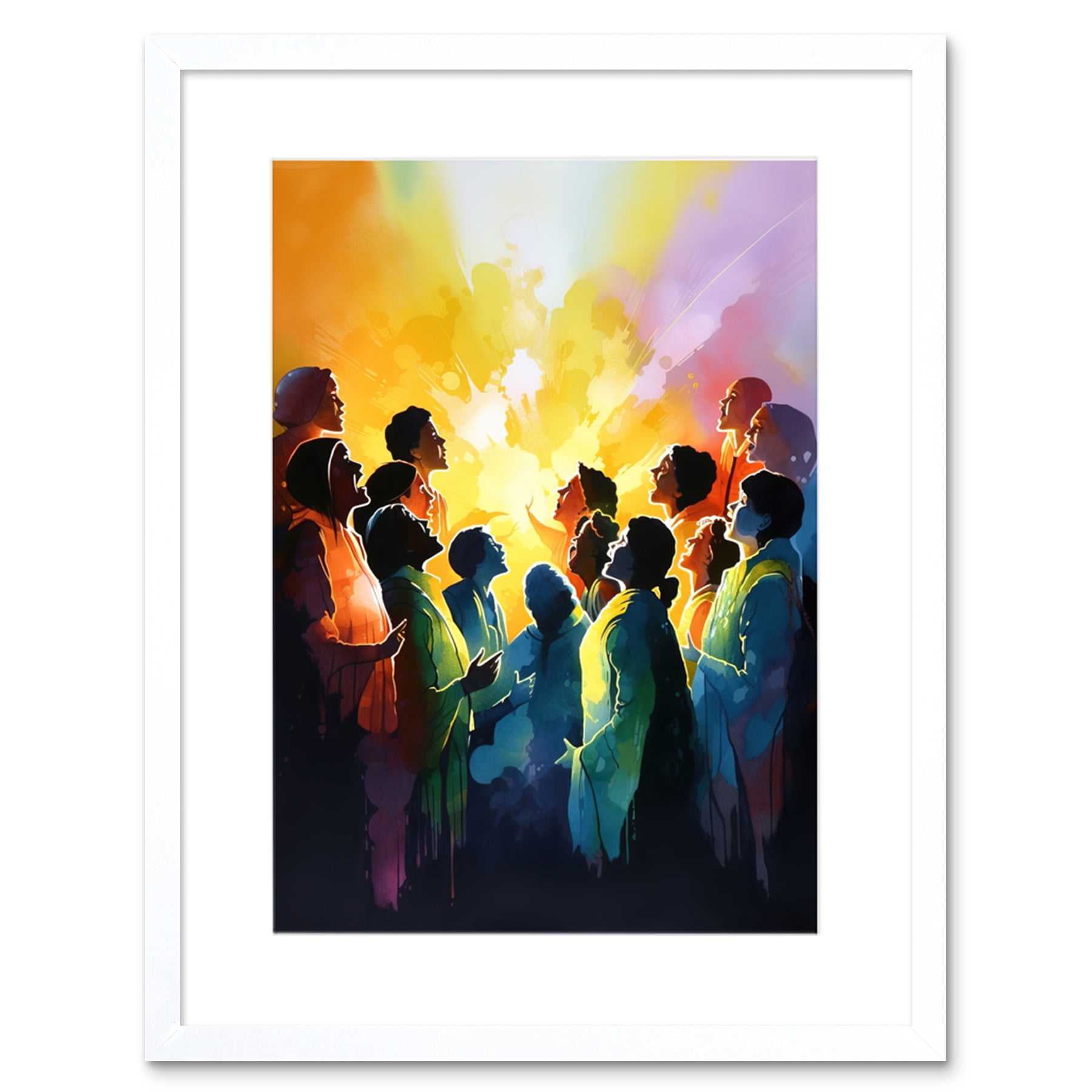 Choir Women Singing by Bonfire Modern Rainbow Colour Watercolour ...