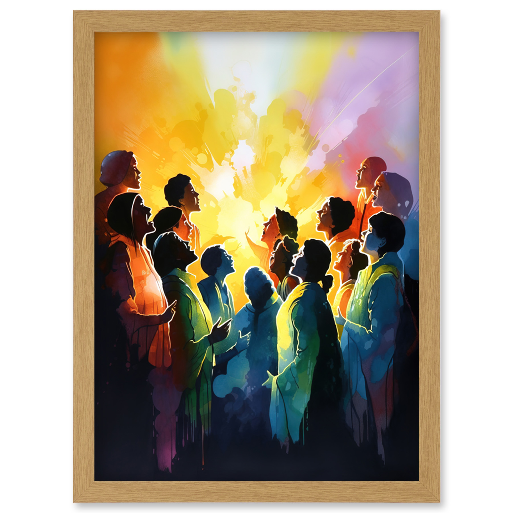 Choir Women Singing by Bonfire Modern Rainbow Colour Watercolour ...