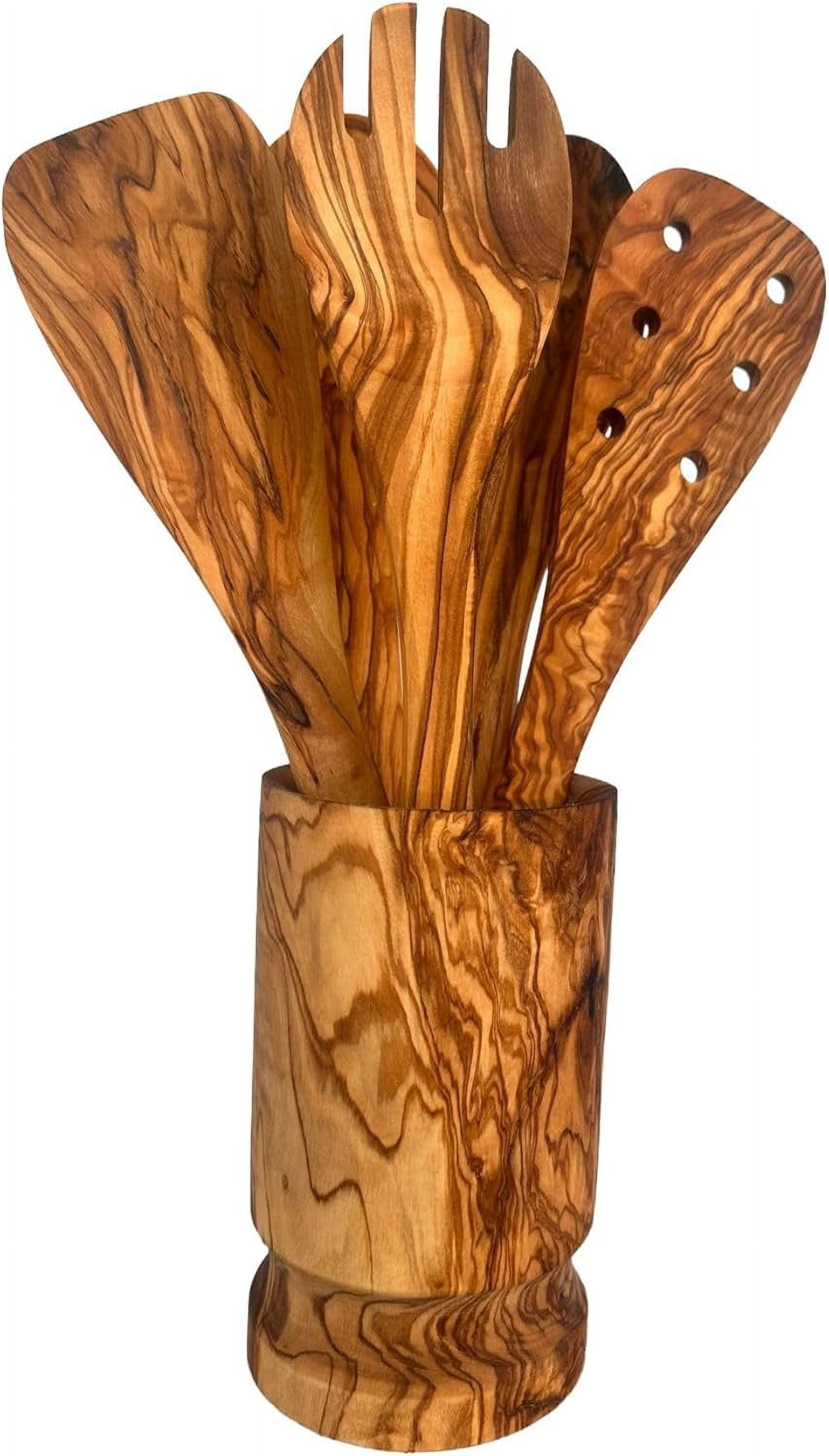 Choixe. Olive Wood Kitchen Servers Set with Holder -6 Pcs. Kitchen ...