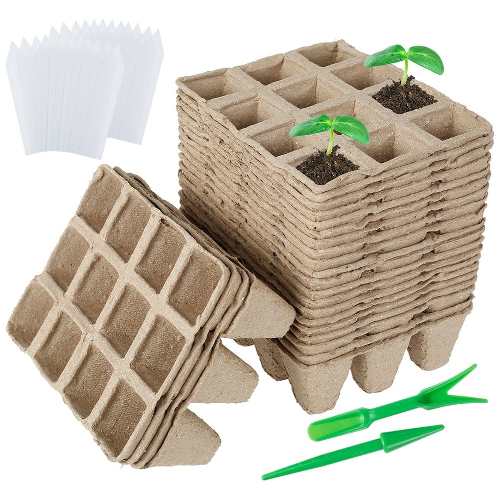 Chok 12/24pcs Seedlings Starter Trays with 12/24pcs Plant Labels ...