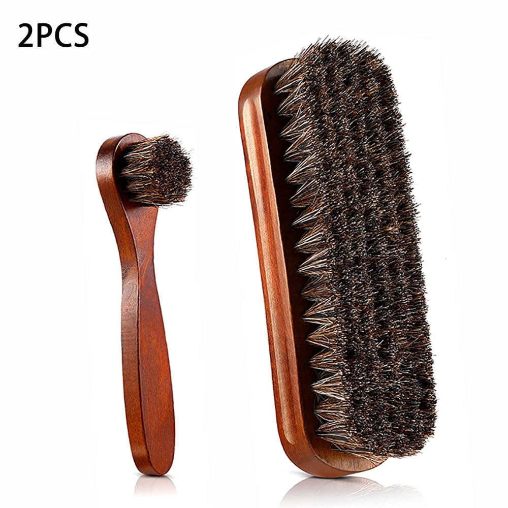 Chok 2 Pieces Horsehair Shoe Shine Brush Set - Natural Shoe Brush Shoe ...