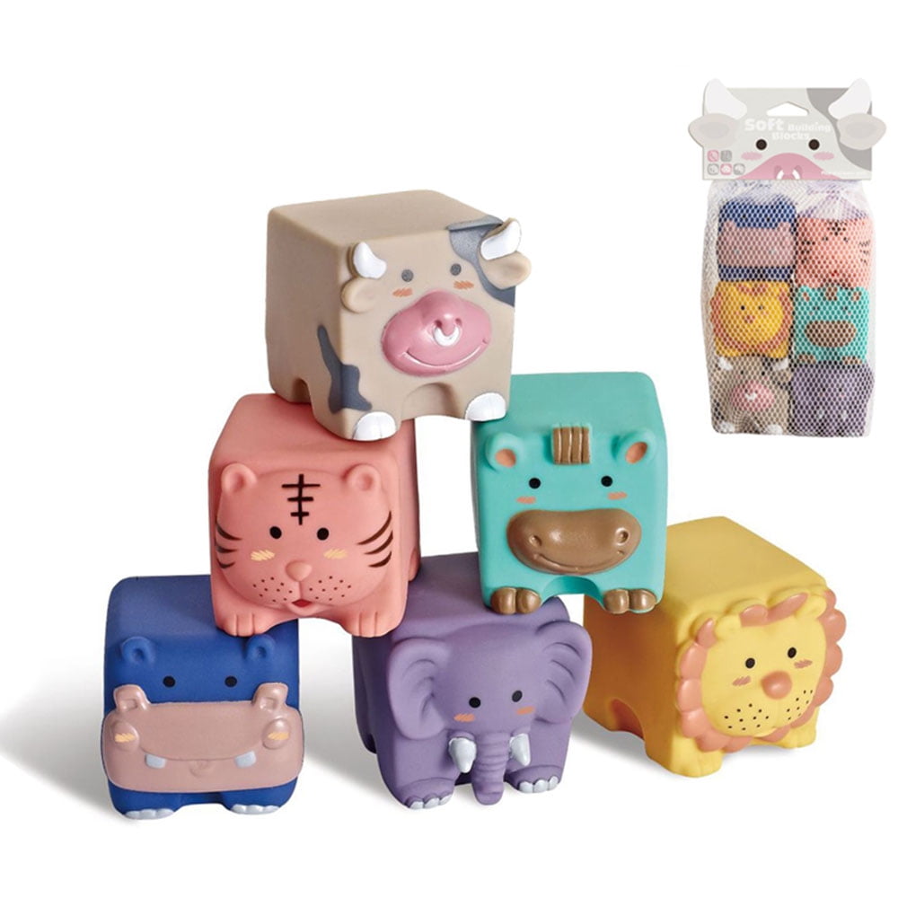 Chok 6Pcs Blocks Soft Building Blocks Baby Toys Teethers Toy Educational Squeeze Play with ...