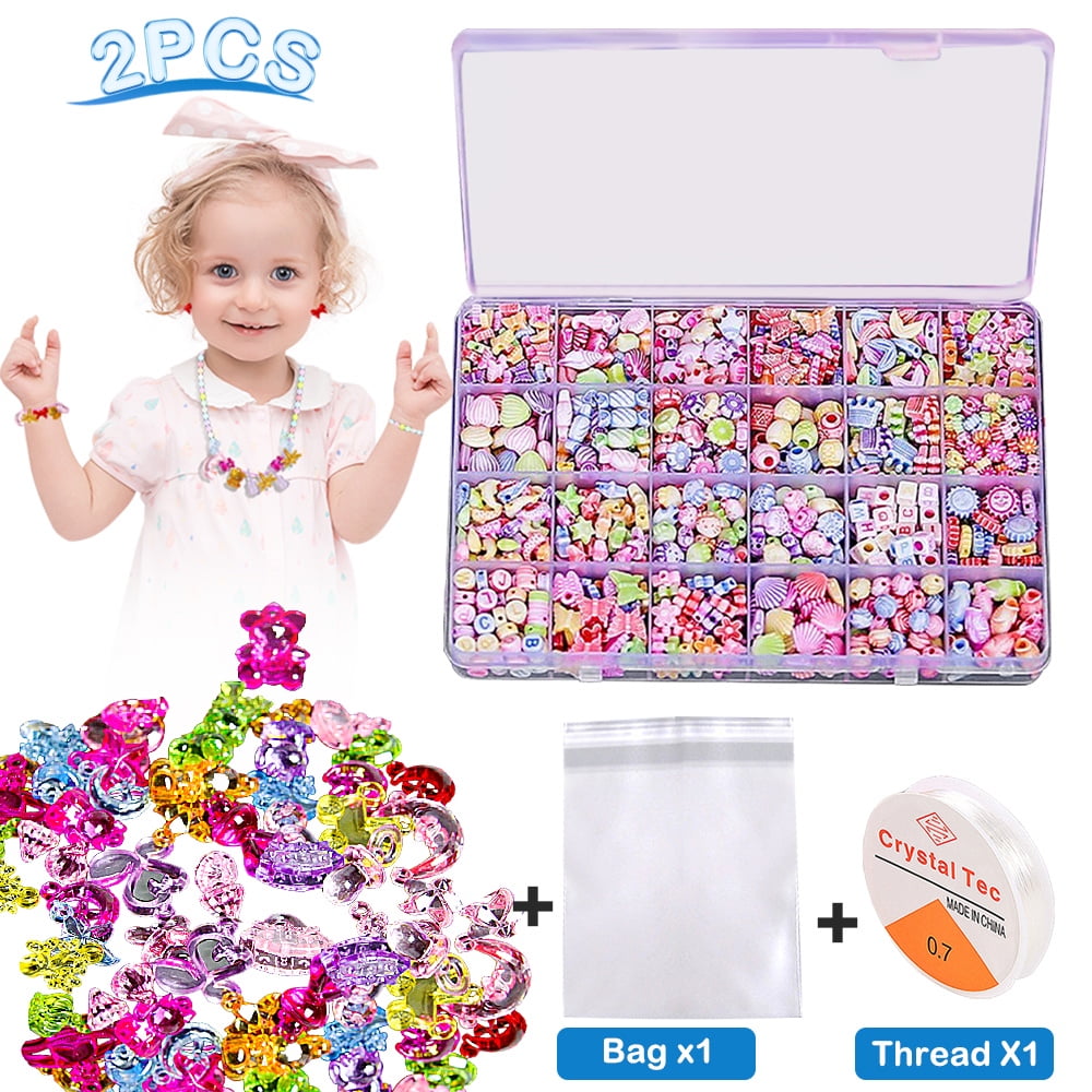 Chok Children DIY Bead Set,24 Different Shapes Colorful Beads Box and ...