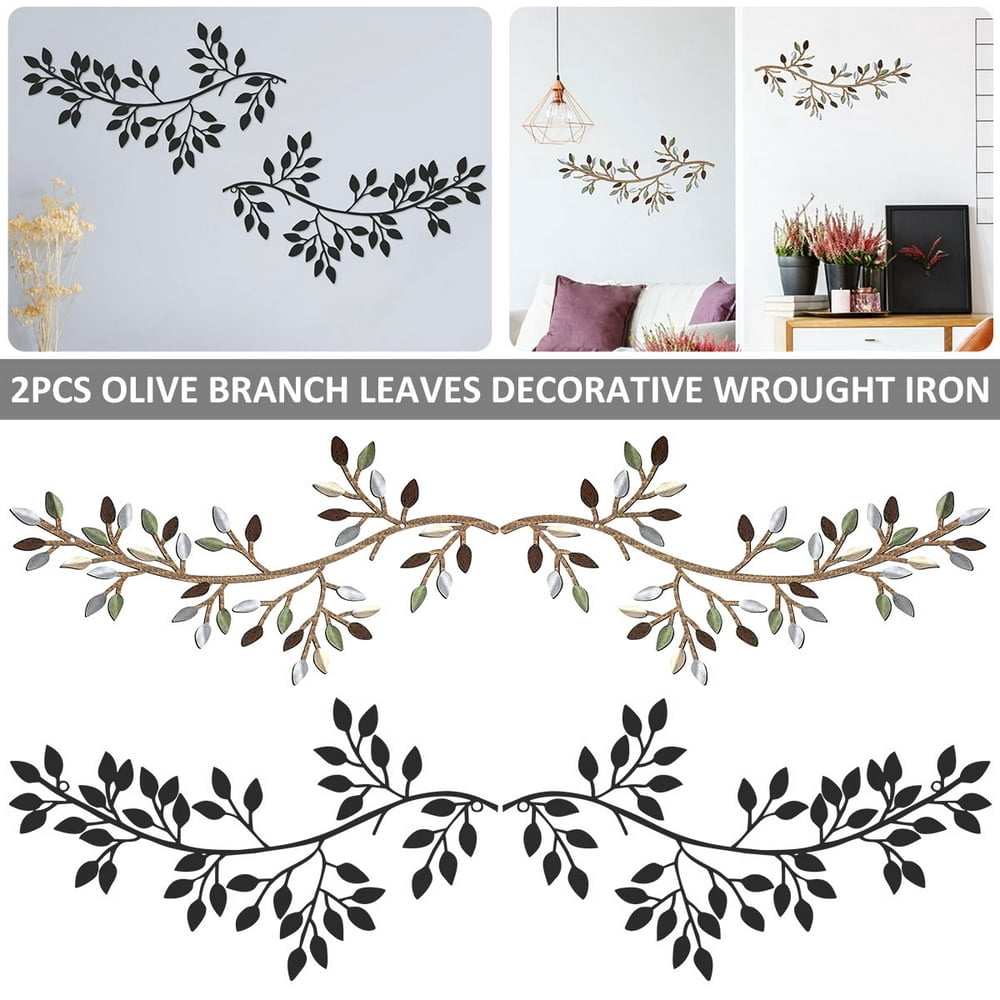 Chok Metal Tree Leaf Wall Decor Vine Olive Branch Leaf Wall 2Pcs Art ...