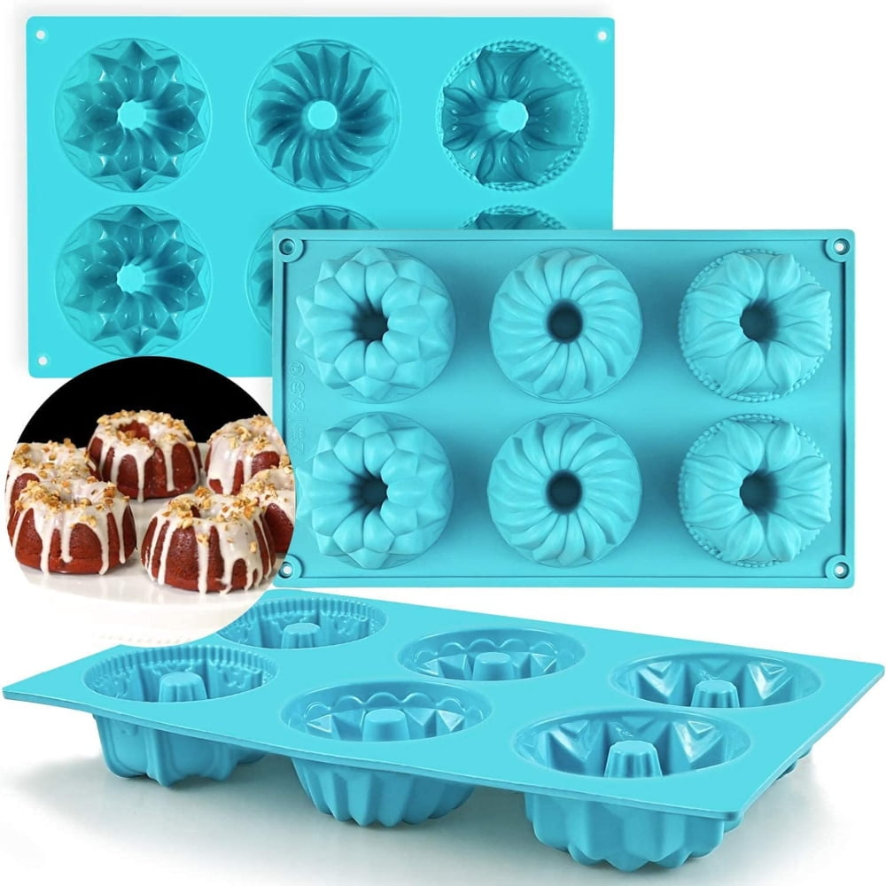 Chok Mini Bundt Cake Silicone Pan, Fluted Tube Cake Pans Non-Stick ...