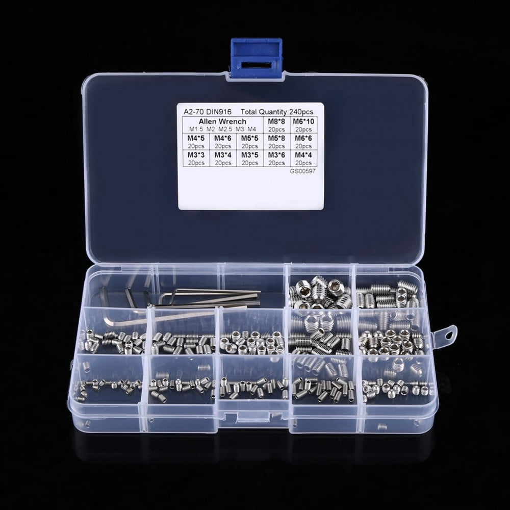 Chok Set Screw Assortment Kit 240pcs 304 Stainless Steel with Hex Keys ...