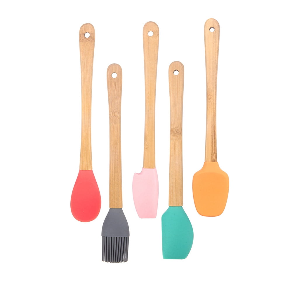 Chok Silicone Spatula, 5 Pack Mini Spatulas Scrapers with Bamboo Handle ...