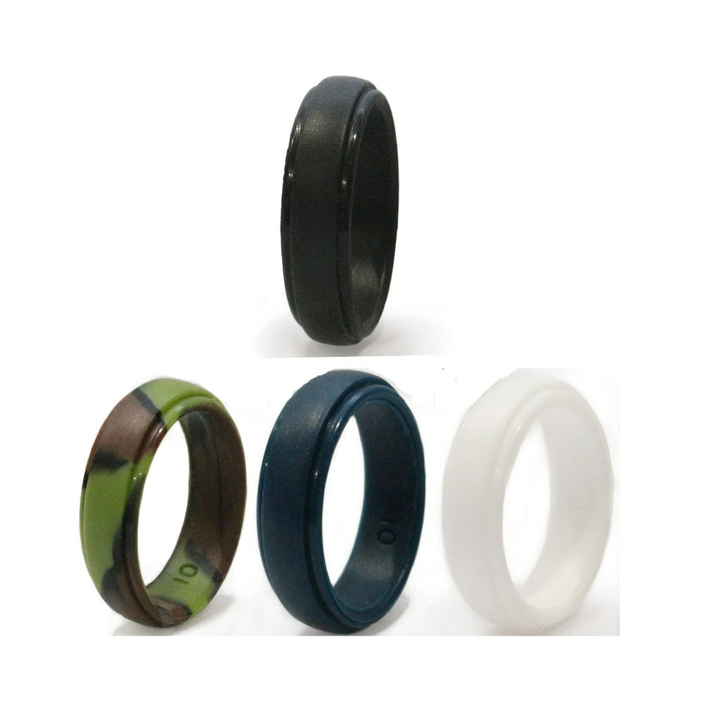 ChokSilicone Rubber Wedding Rings for Men Pack Black Blue Camo White ...