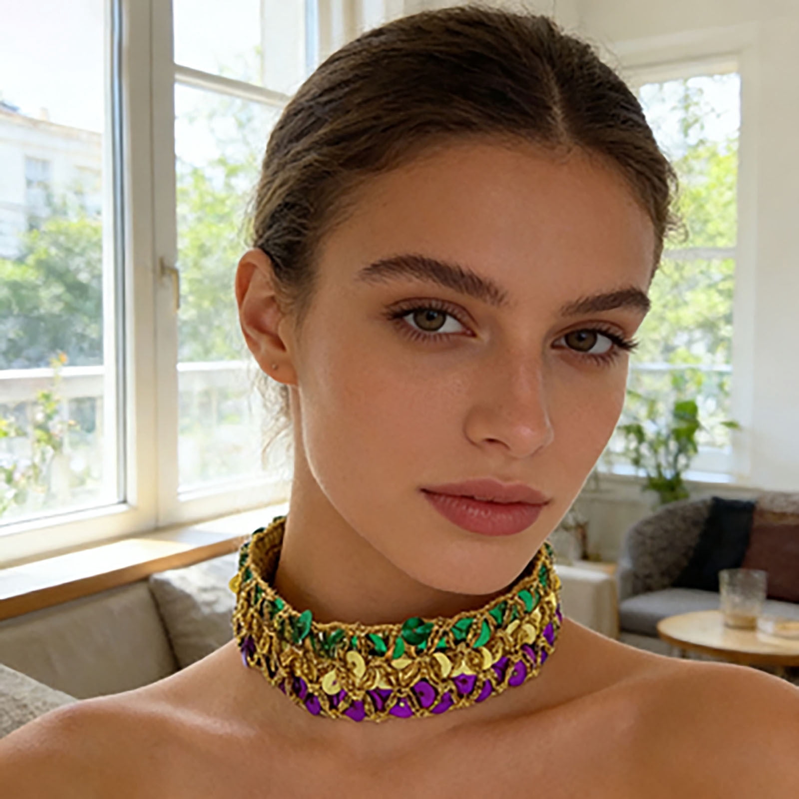 Choker Necklace, Yannianjz Metal Sequin Fish Scale Choker Necklace ...