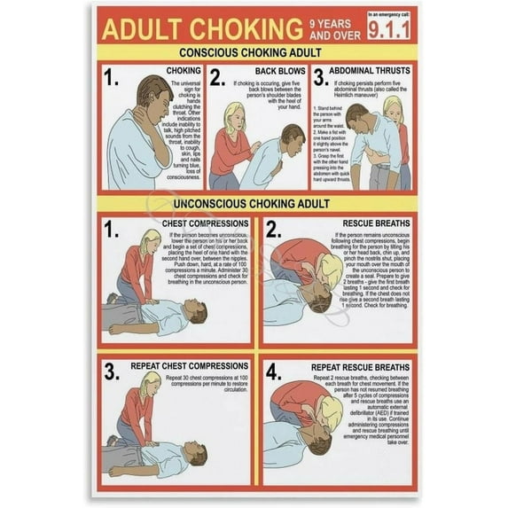 Choking First Aid Poster First Aid Teaching Guide Poster (3) Canvas ...
