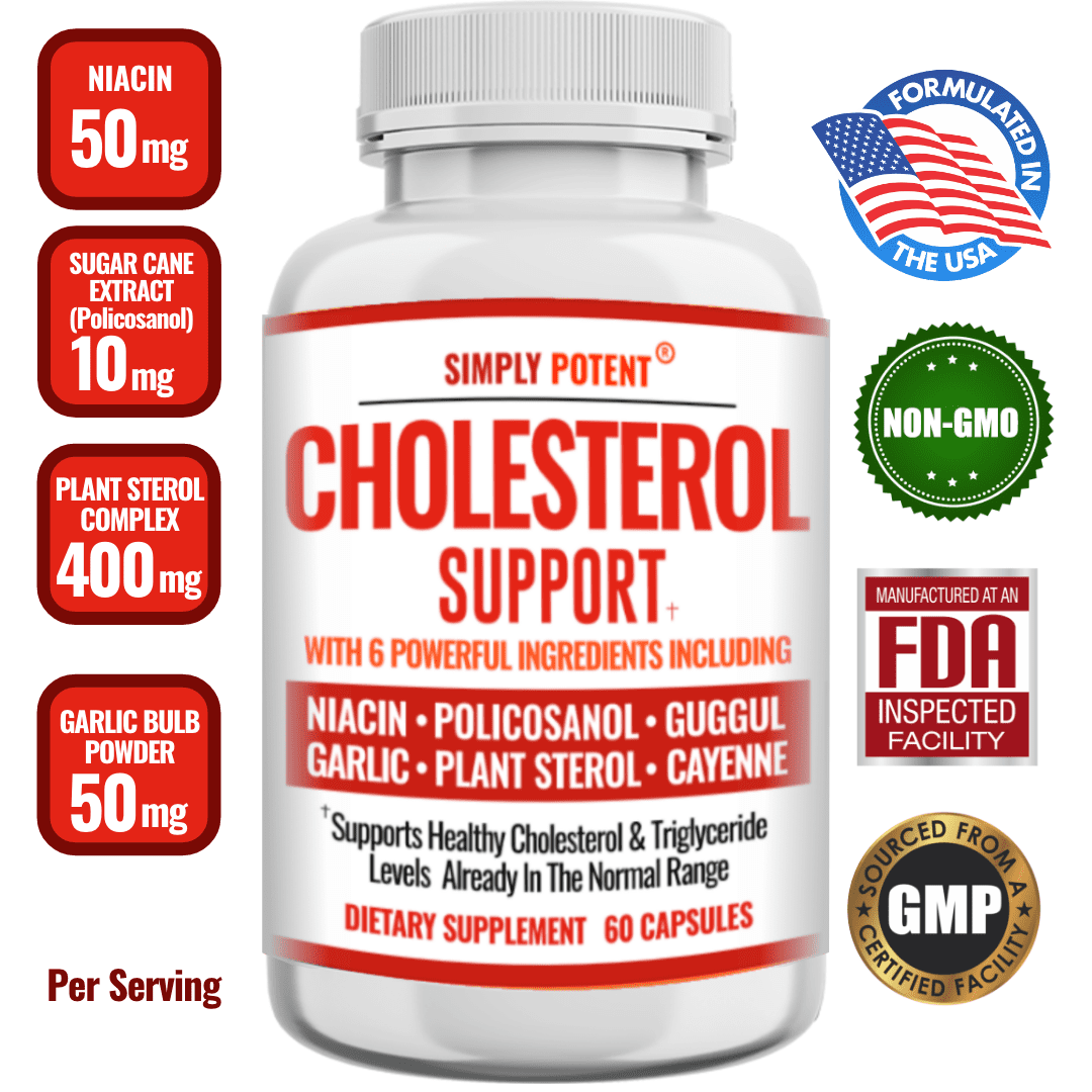 Simply Potent Cholesterol Support Supplement with Niacin & Garlic ...