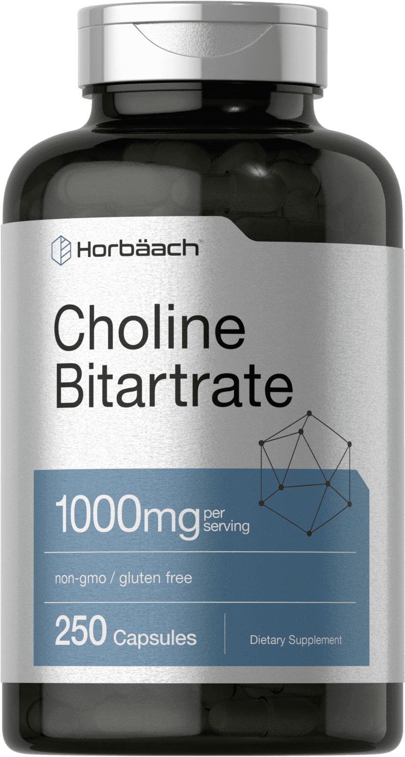 Horbaach Choline Bitartrate 1000mg, 250 Capsules, High Potency Quick ...