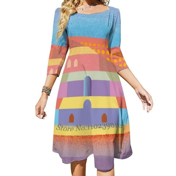Cholla Bay Square Neck Dress Cute Loose Print Dresses Elegant Beach ...