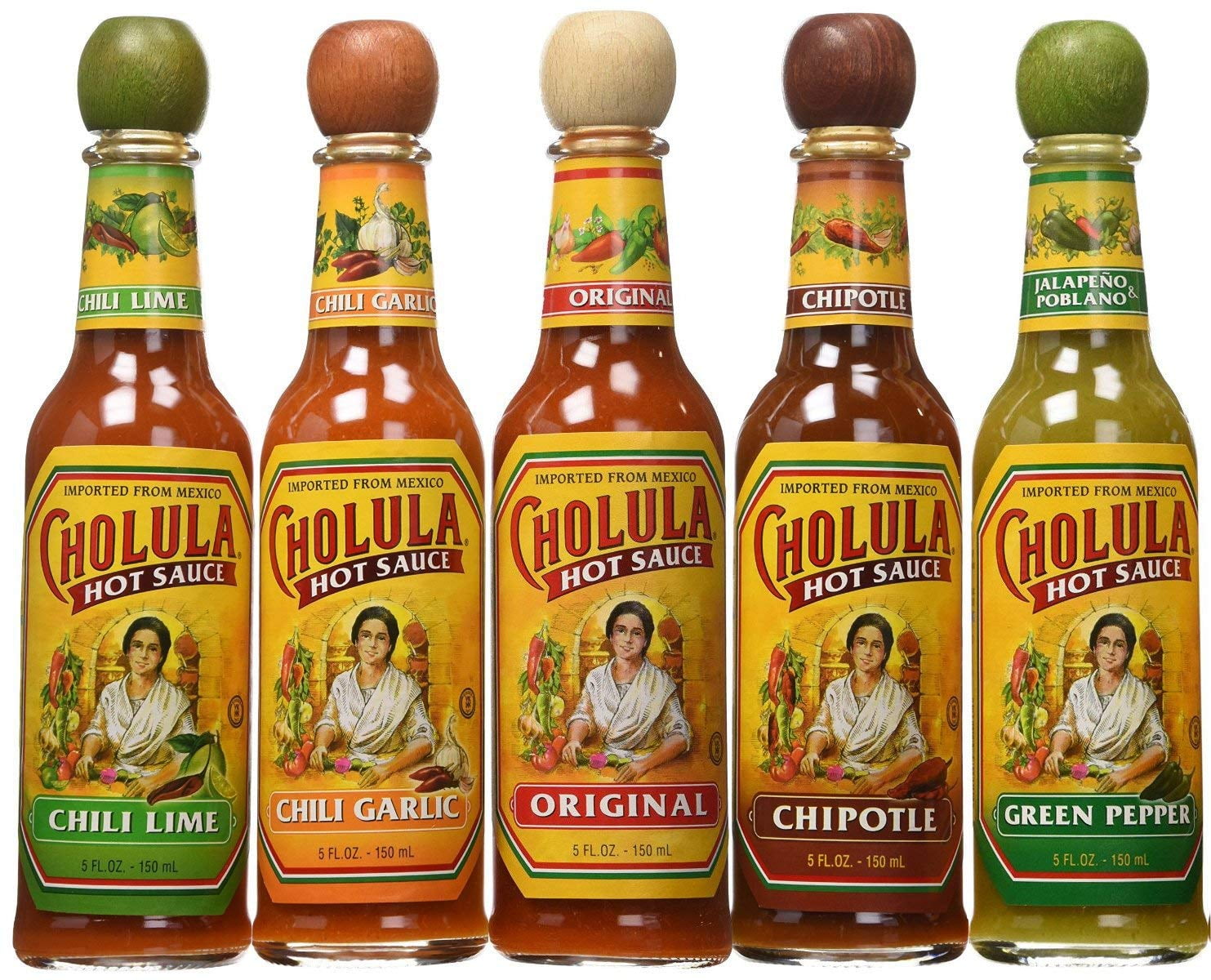 Cholula Hot Sauce Variety Pack, 5 Flavors, 5-Ounce Bottles, Original ...
