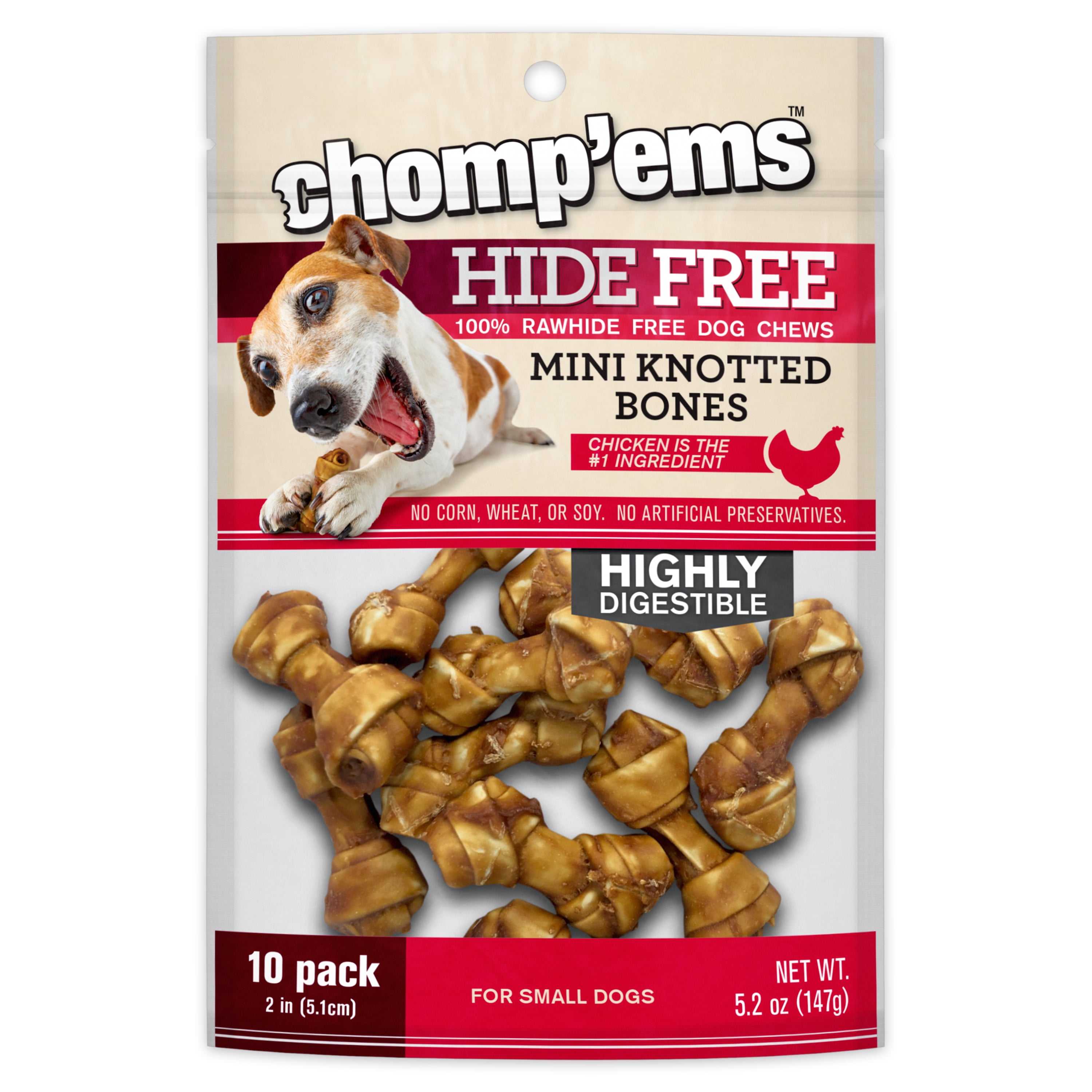 Chomp 'ems Hide-Free Chicken Bone Dog Treats, Grain-Free, Easily ...