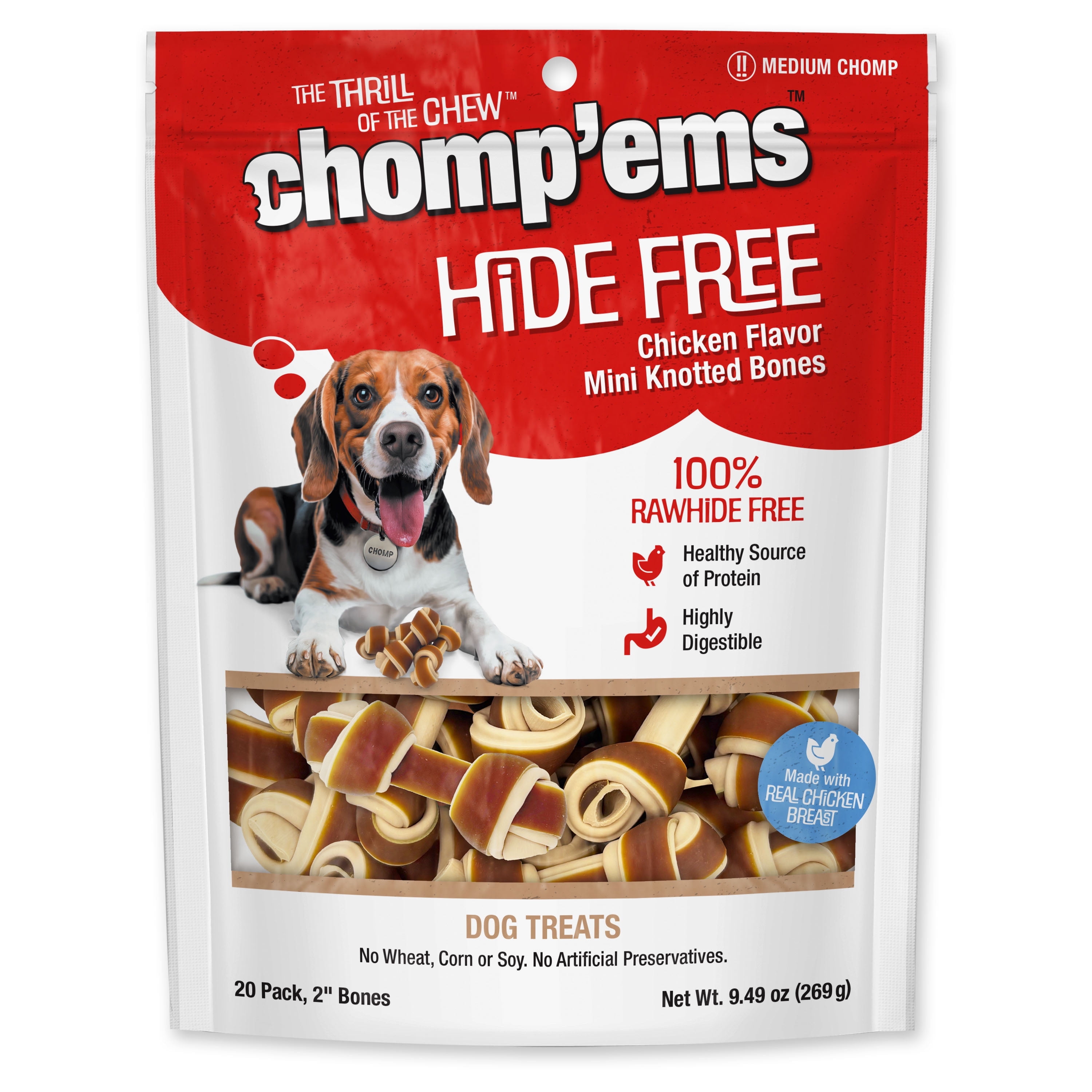 "Chomp'ems Hide-Free Chicken Dog Chews - 2"" Bones, No Rawhide, 20 ...