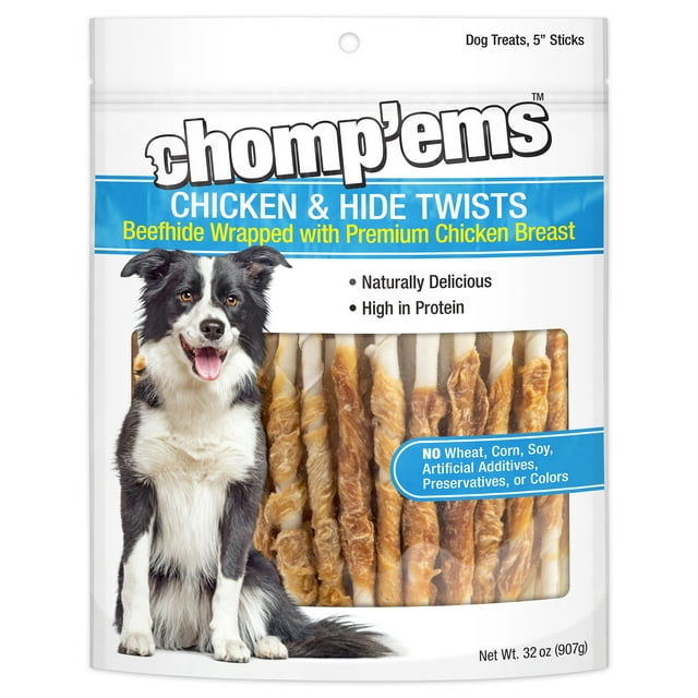 Chomp'ems All-Natural Chicken Hide Twists, Protein-Rich Puppy Treats ...