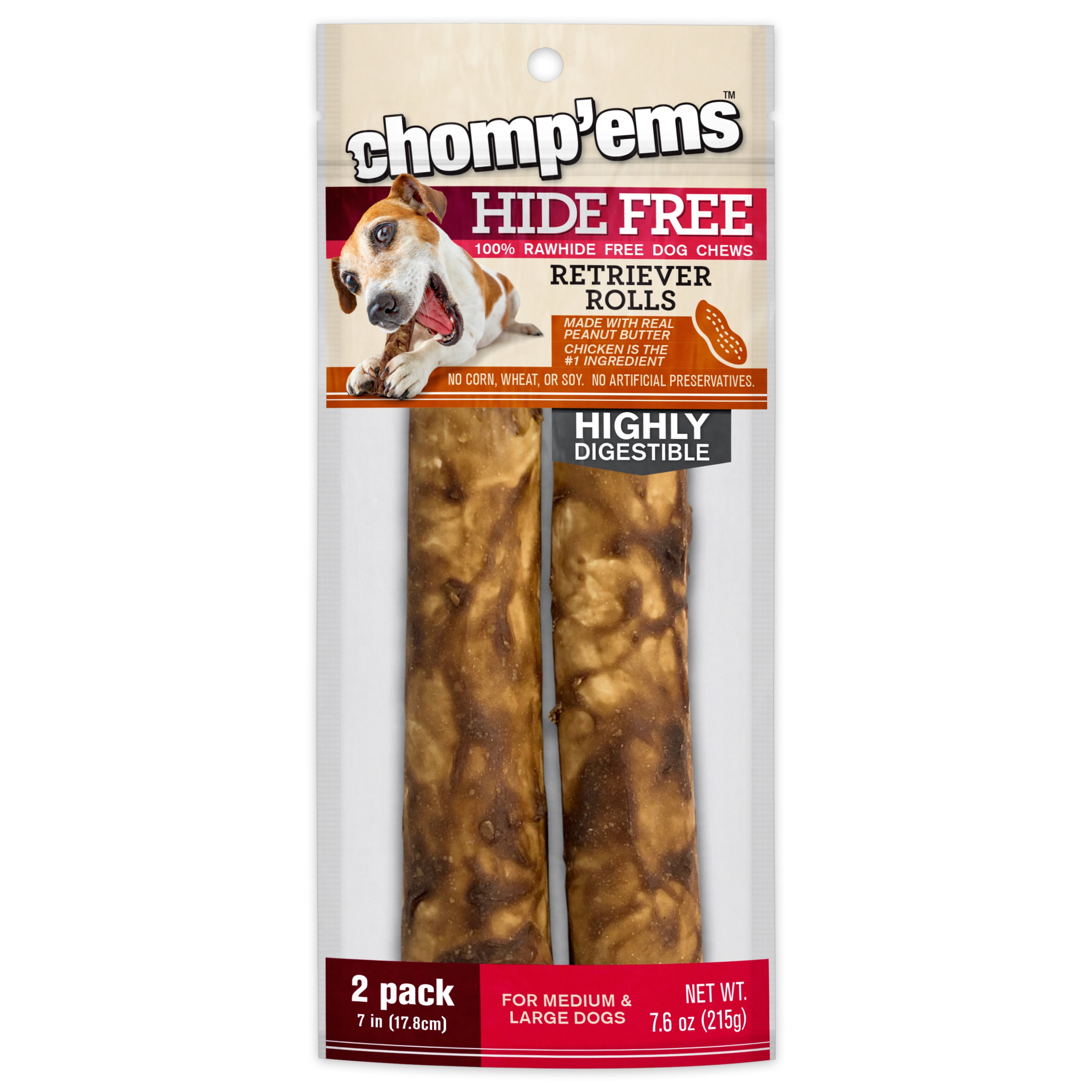 Chomp 'ems Chicken & Peanut Butter Hide Free Dog Chews - Rawhide Free ...