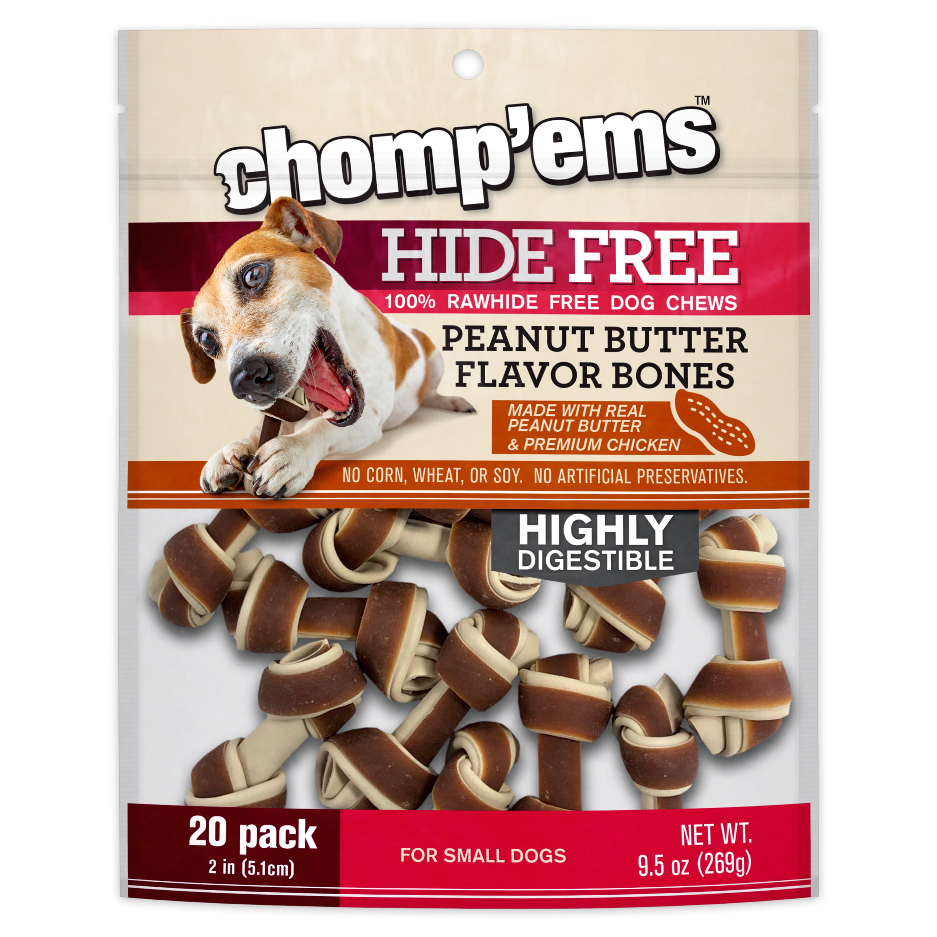 Chomp 'ems Chicken & Peanut Butter Hide Free Dog Chews - Rawhide Free ...