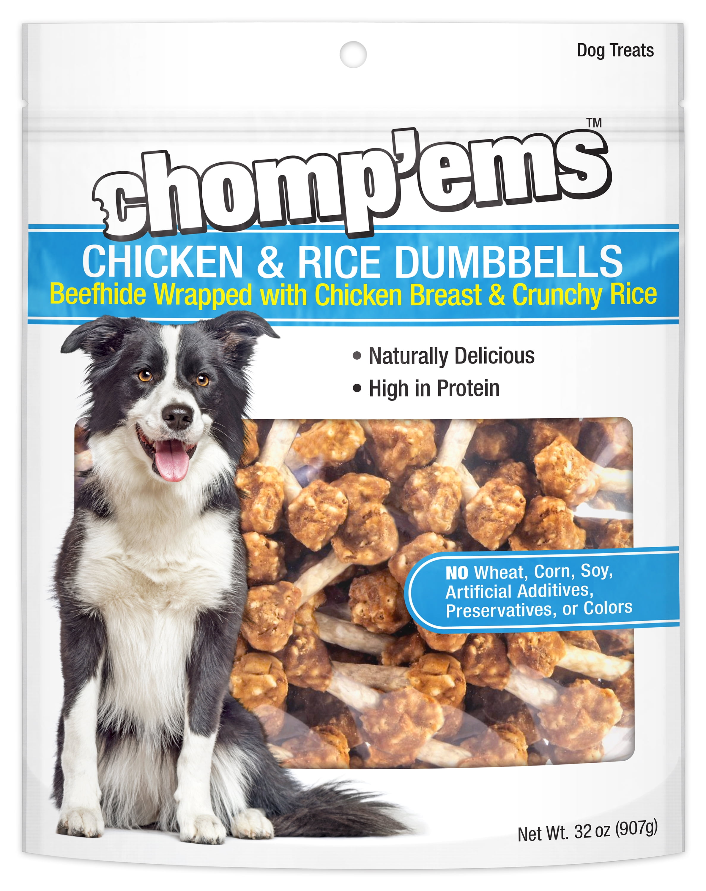 Chomp'ems Real Chicken & Rice Dumbbells for Adult Dogs, 32 oz - Healthy ...