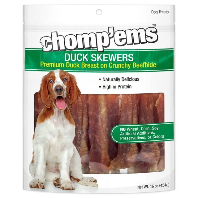 Chomp'ems All Natural Duck Skewers Dog Treats, 16 oz - Healthy, Protein ...
