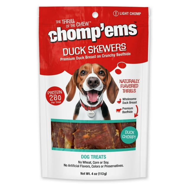 Chomp'ems Duck Skewers, 4 oz - All Natural Rawhide Wrapped with Premium ...
