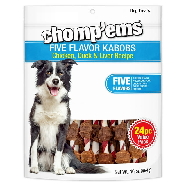 Chomp 'ems Five Flavor Kabobs Dog Treats - Beefhide Chewstick - High ...