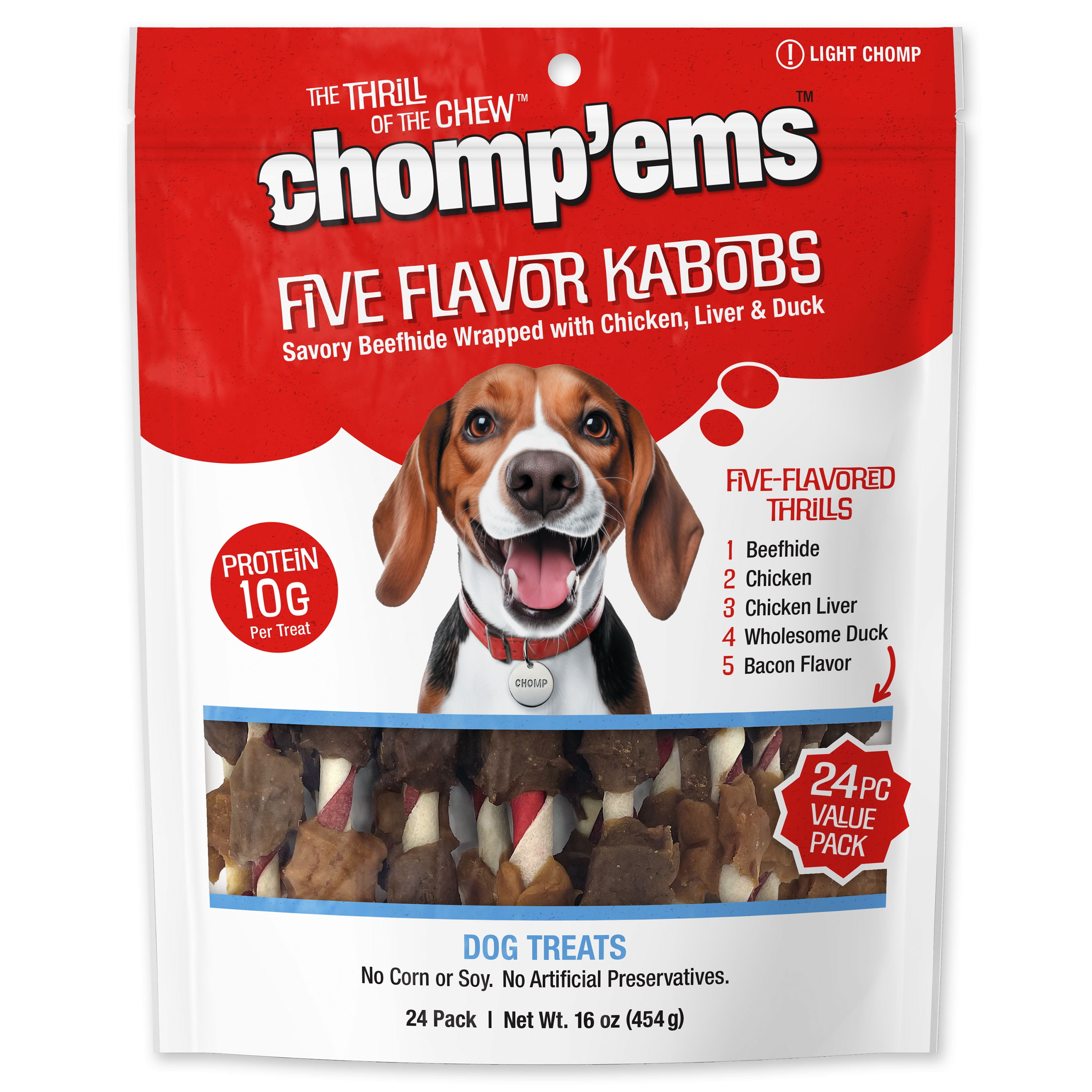 Chomp 'ems Five Flavor Kabobs Dog Treats - Beefhide Chewstick - High ...