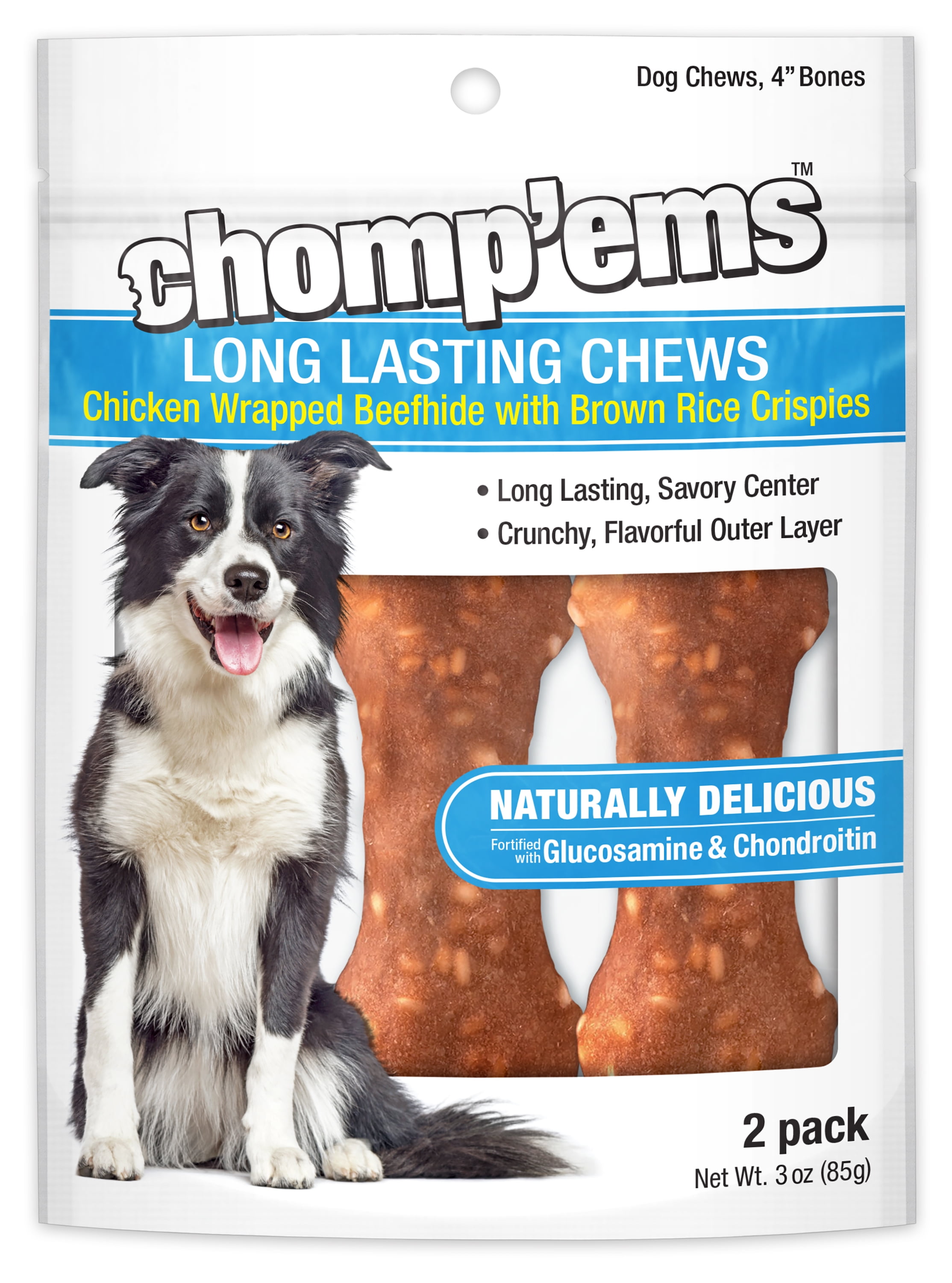 Chomp'ems Chicken Chewz 4" Bone, 2 Count - Natural Rawhide with Chicken ...
