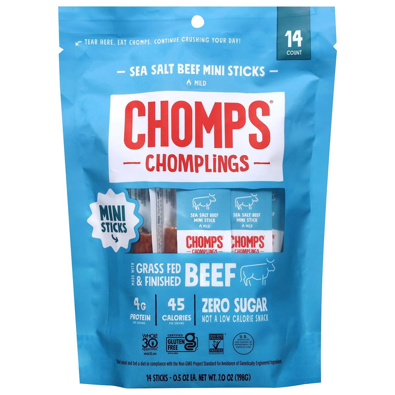 Chomps Chomplings 4g Protein Mini Sea Salt Beef Jerky Meat Sticks, 7.0 ...
