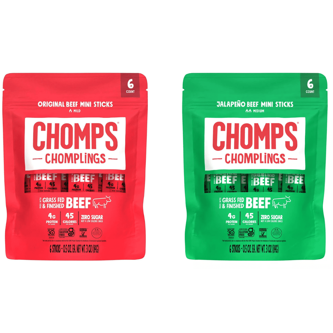 Chomps Chomplings Beef Mini Sticks, Original & Jalapeno Flavors, 12 ...