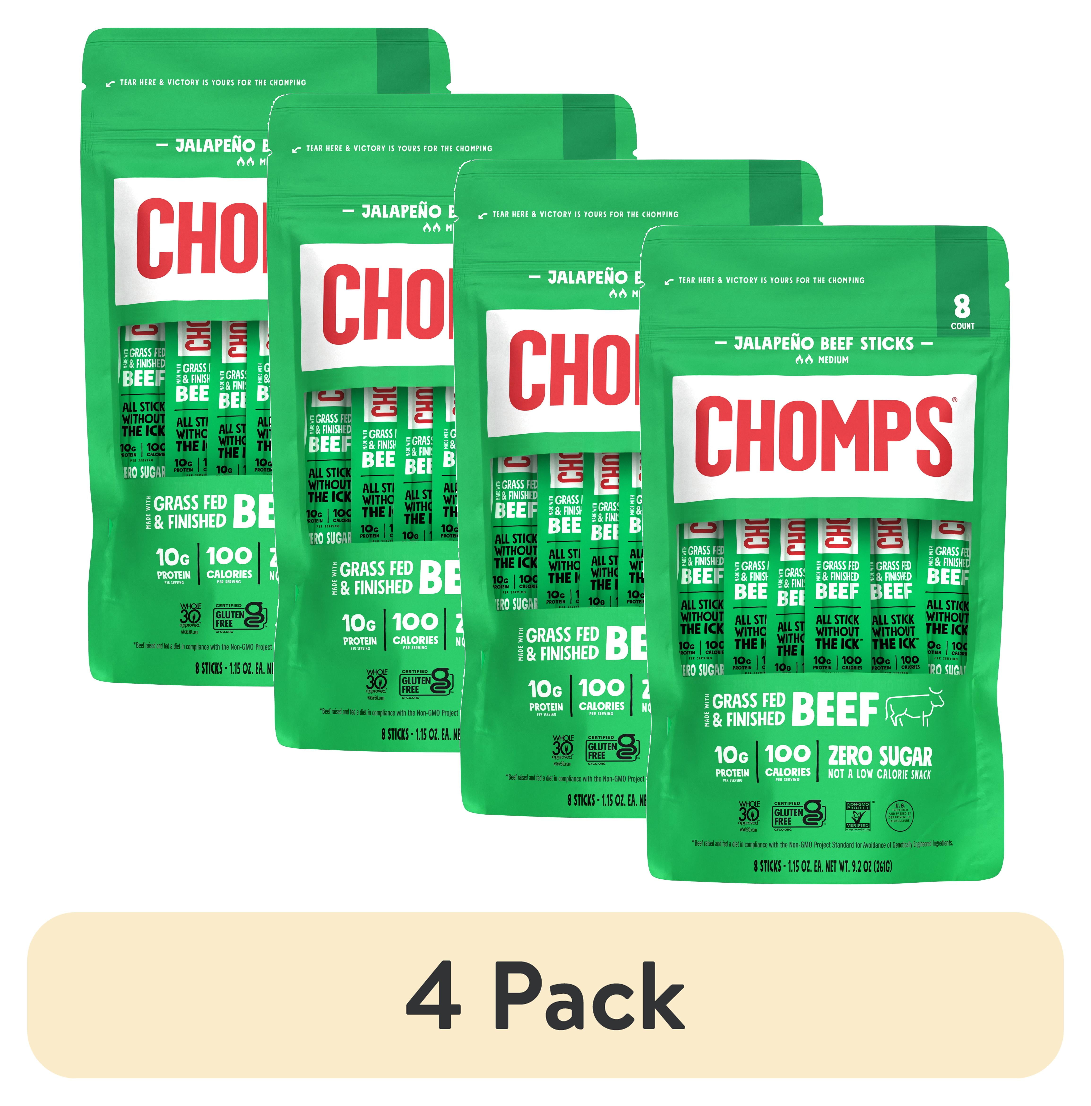 (4 pack) Chomps Grass-Fed and Finished Jalapeño Beef Jerky Meat Sticks ...
