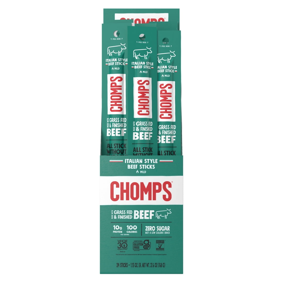 Chomps Italian Style Beef Jerky Meat Sticks, 10g of Protein (24 Count ...