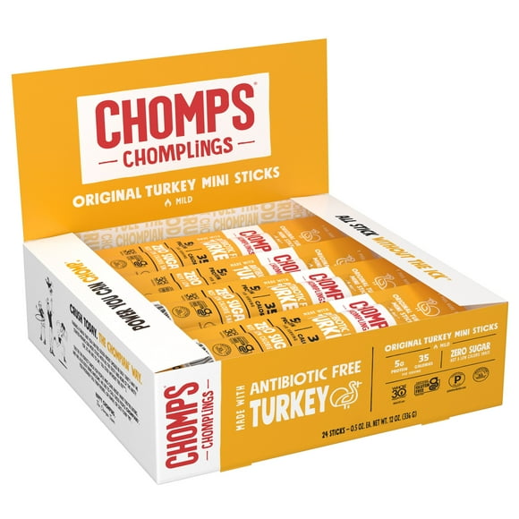 Chomps Mini Free Range Turkey Jerky Sticks, High Protein, Gluten Free ...