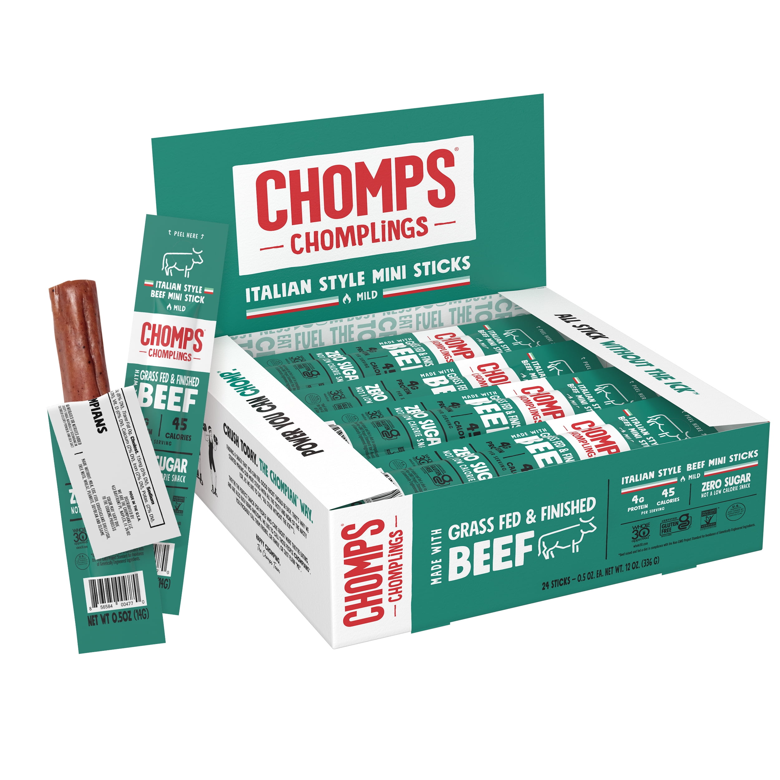 Chomps Mini Grass Fed Italian Style Beef Jerky Meat Snack Sticks, Keto ...