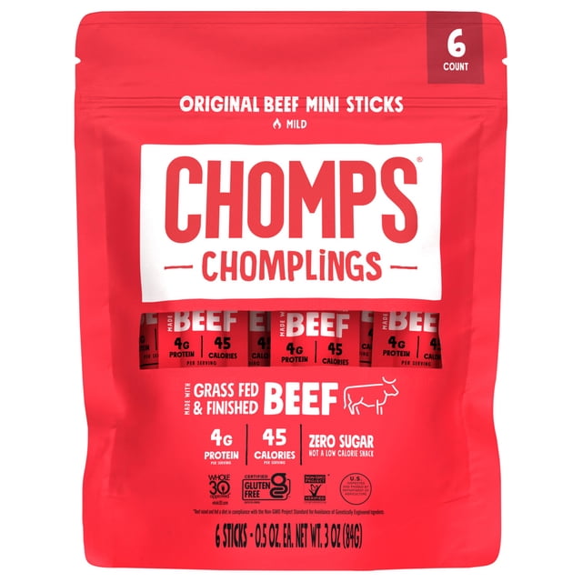 Chomplings Beef Mini Jerky Sticks, 4g Protein, 6 Count - Walmart ...