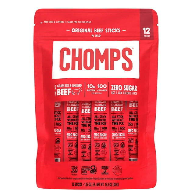 Chomps Original Non-GMO Grass Fed Beef Sticks, Mild, 1.15 Ounce (Pack ...