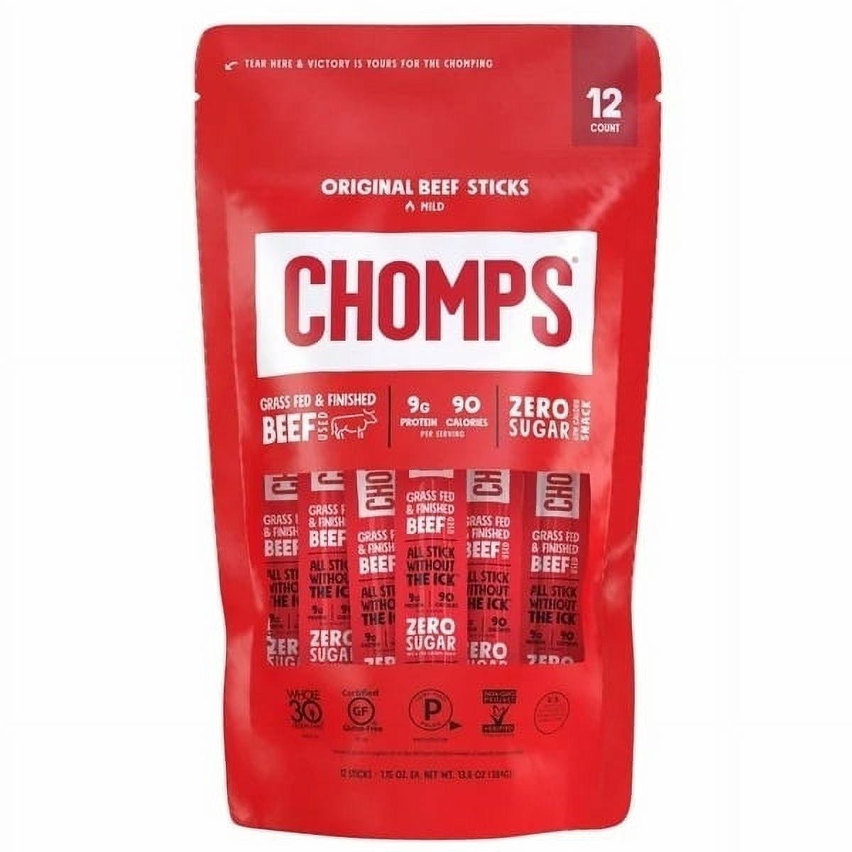 Chomps Original Grass Fed Beef Sticks, Mild, 1.15 Ounce (Pack of 12 ...