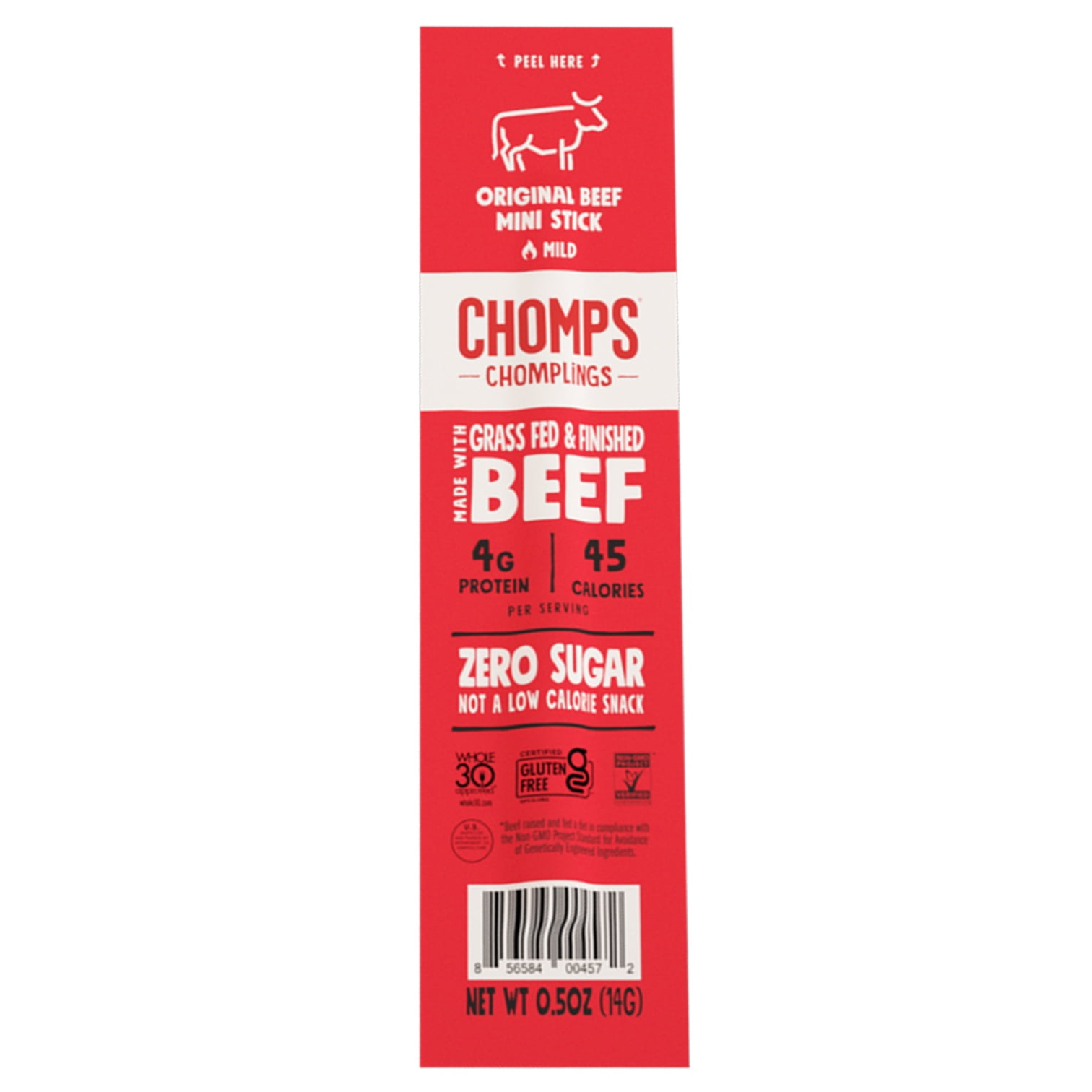 Chomps Snack Size Grass-Fed and Finished Original Beef Jerky Snack Mini ...