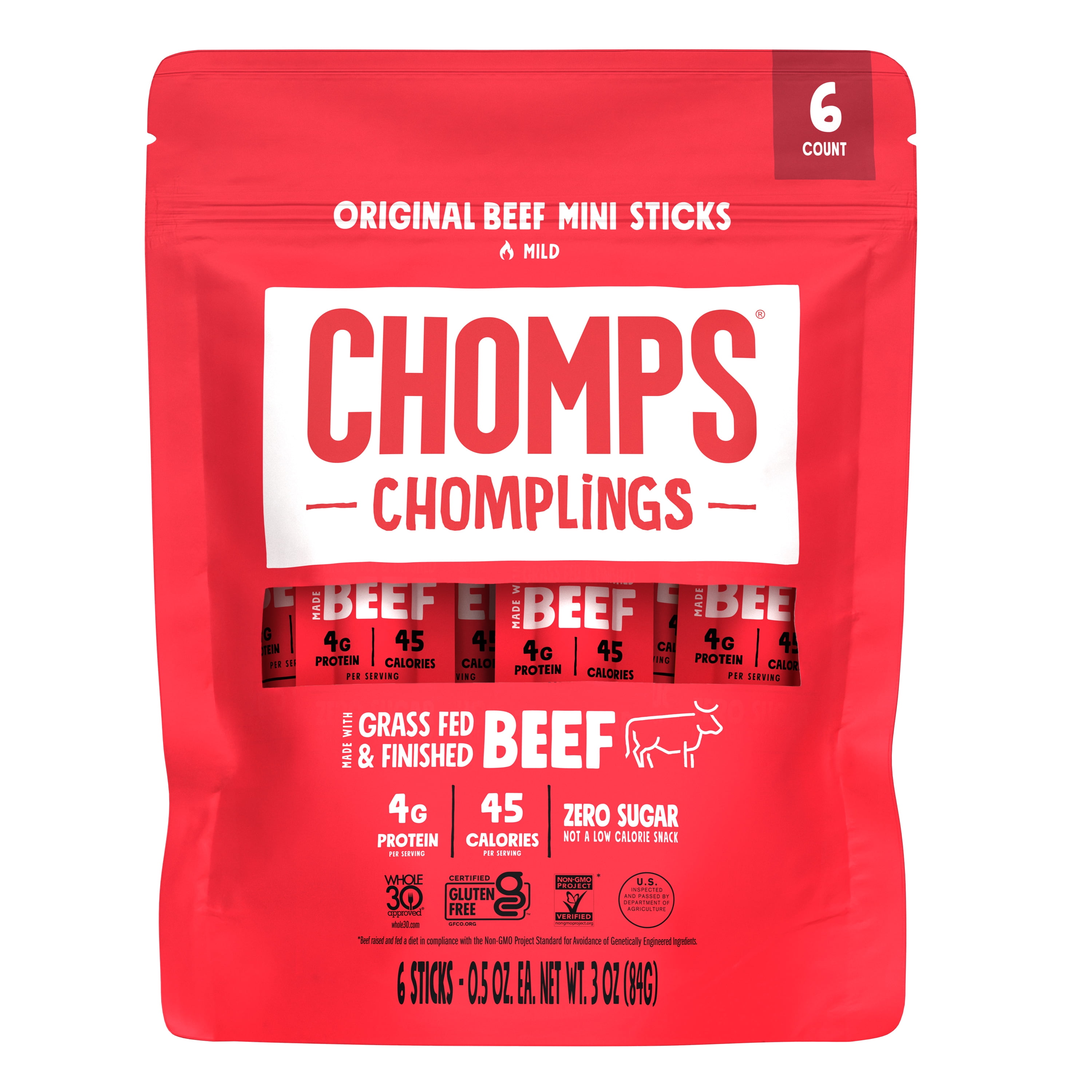 Chomps - Original Grass-Fed Beef Stick, Healthy Jerky Snack - Walmart ...
